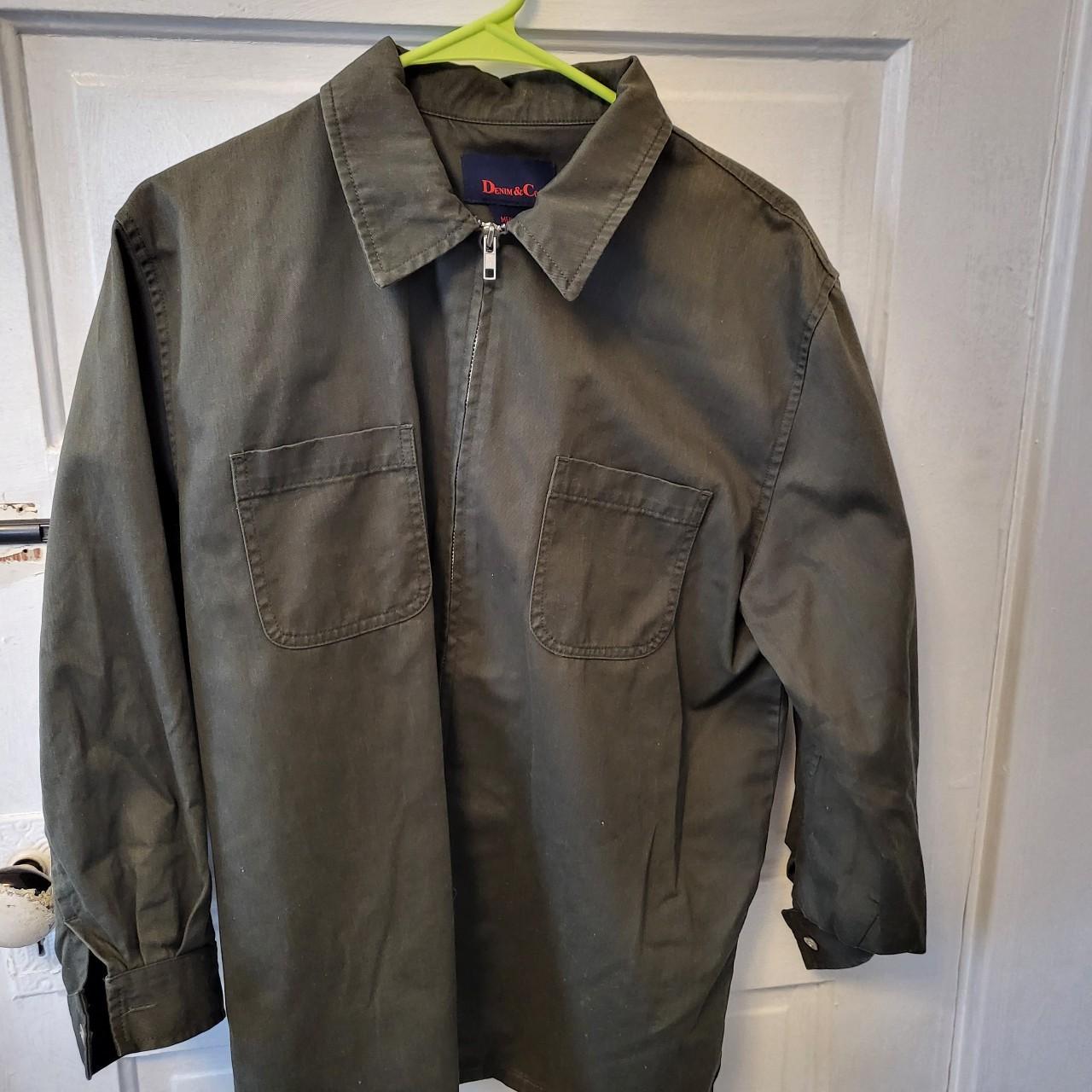Army green zip up shacket Denim and Co. brand Tagged... - Depop