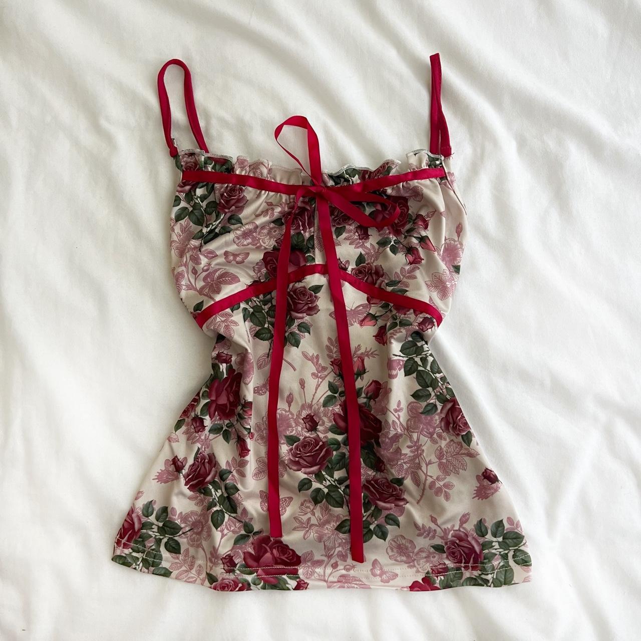 stunning red floral top ♡︎ Size: Small Feel free... - Depop