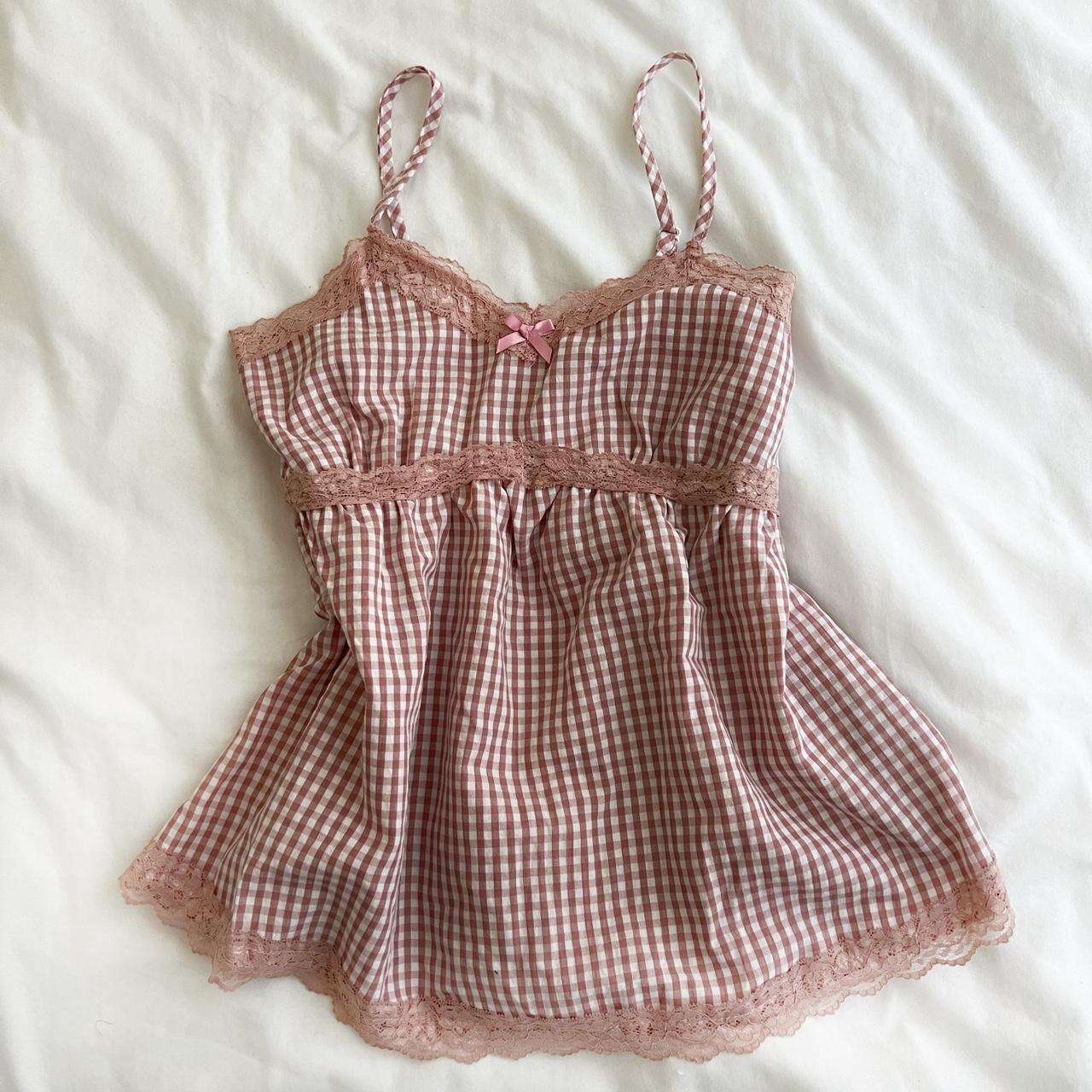 pink plaid flow top ♡︎ Size: Small Feel free to dm... - Depop
