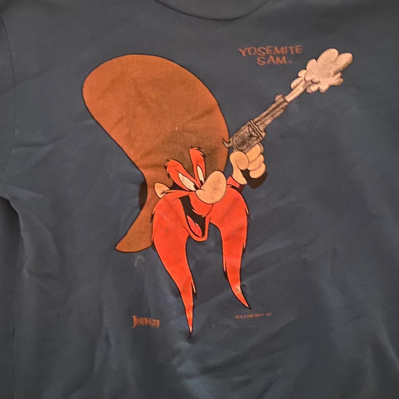 Vintage Yosemite Sam crew neck! Gorgeous blue... - Depop