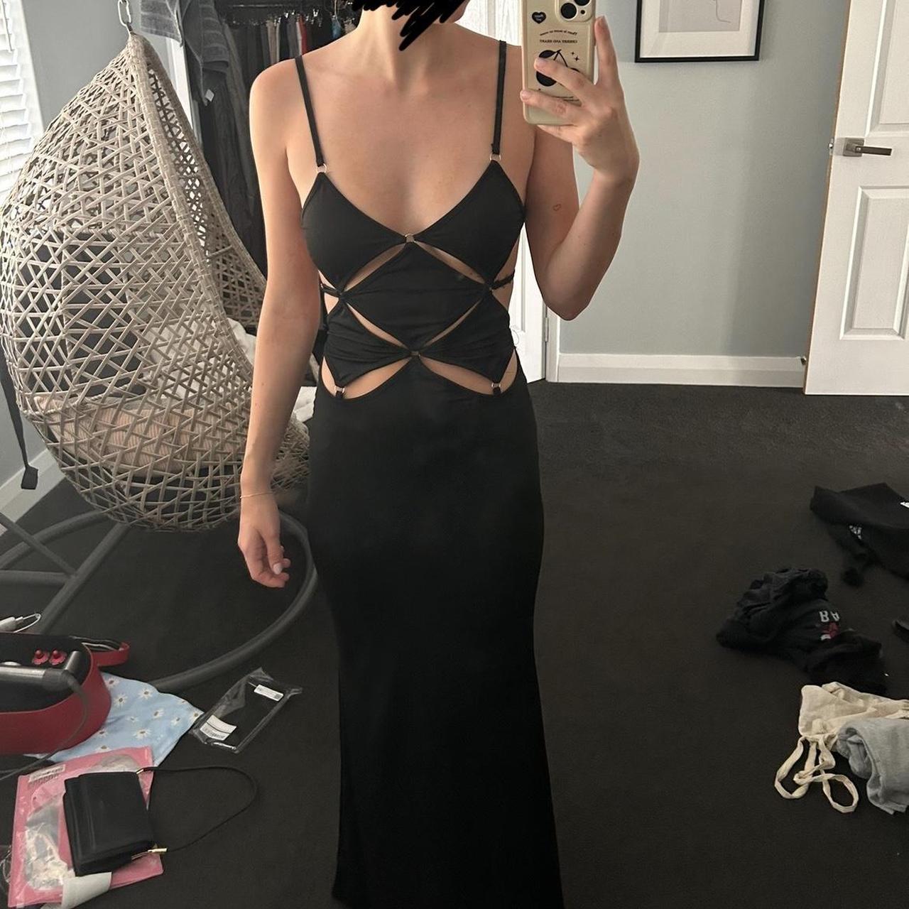 Black cut out maxi dress backless, with adjustable... | Depop