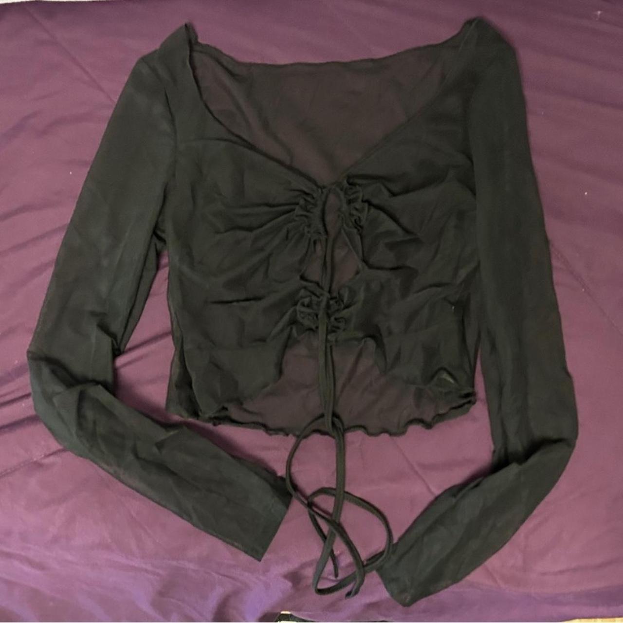 korean acubi black mesh cinch top - new, never... - Depop