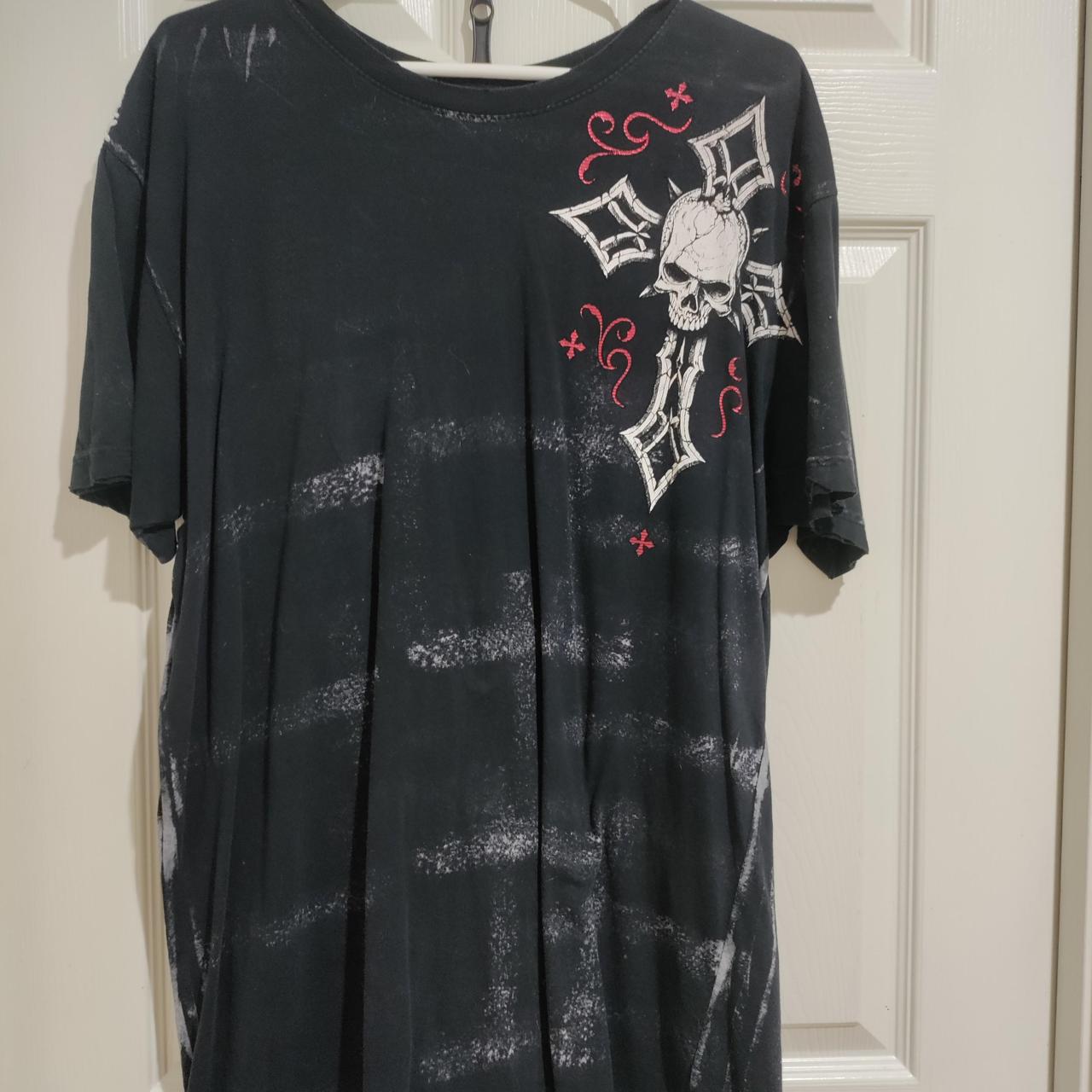 Black and red Affliction t-shirt with skull cross... | Depop