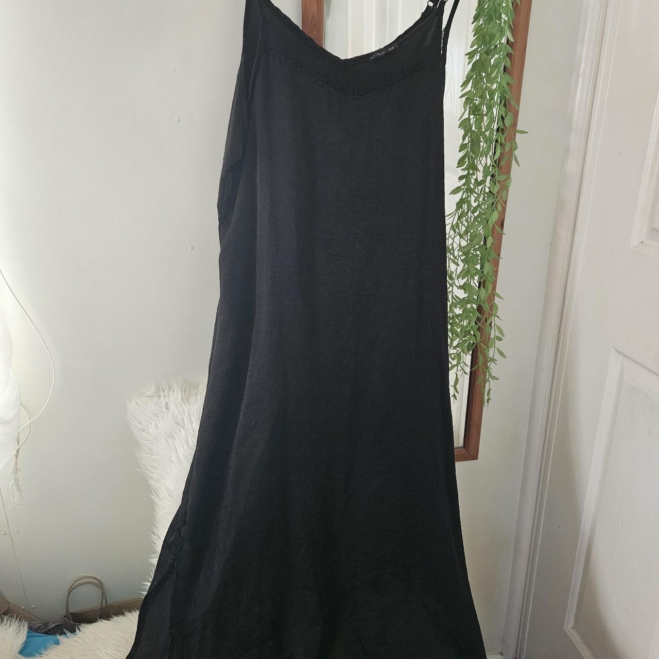 Cotton On black silky satin maxi slip dress. Size M.... - Depop