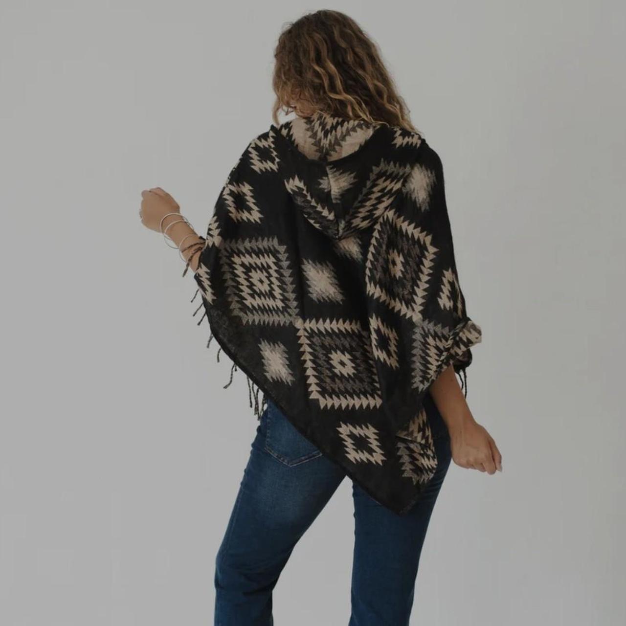 Tree of Life aztec pattern poncho with hoodie &... - Depop