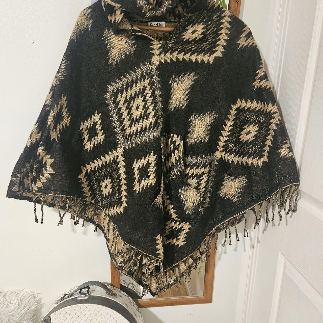 Tree of Life aztec pattern poncho with hoodie &... - Depop