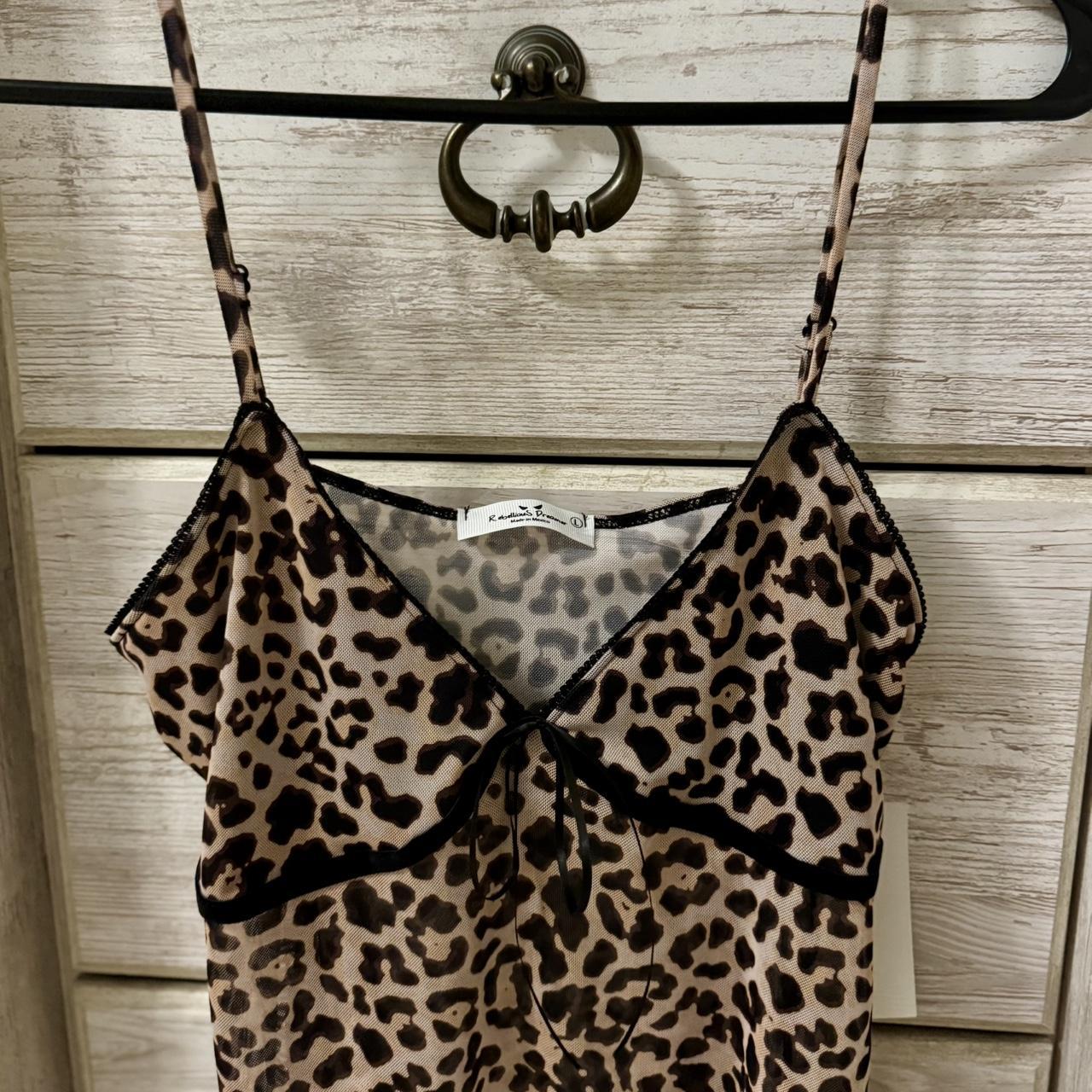 Leopard print cami top with black bow and lace trim... | Depop