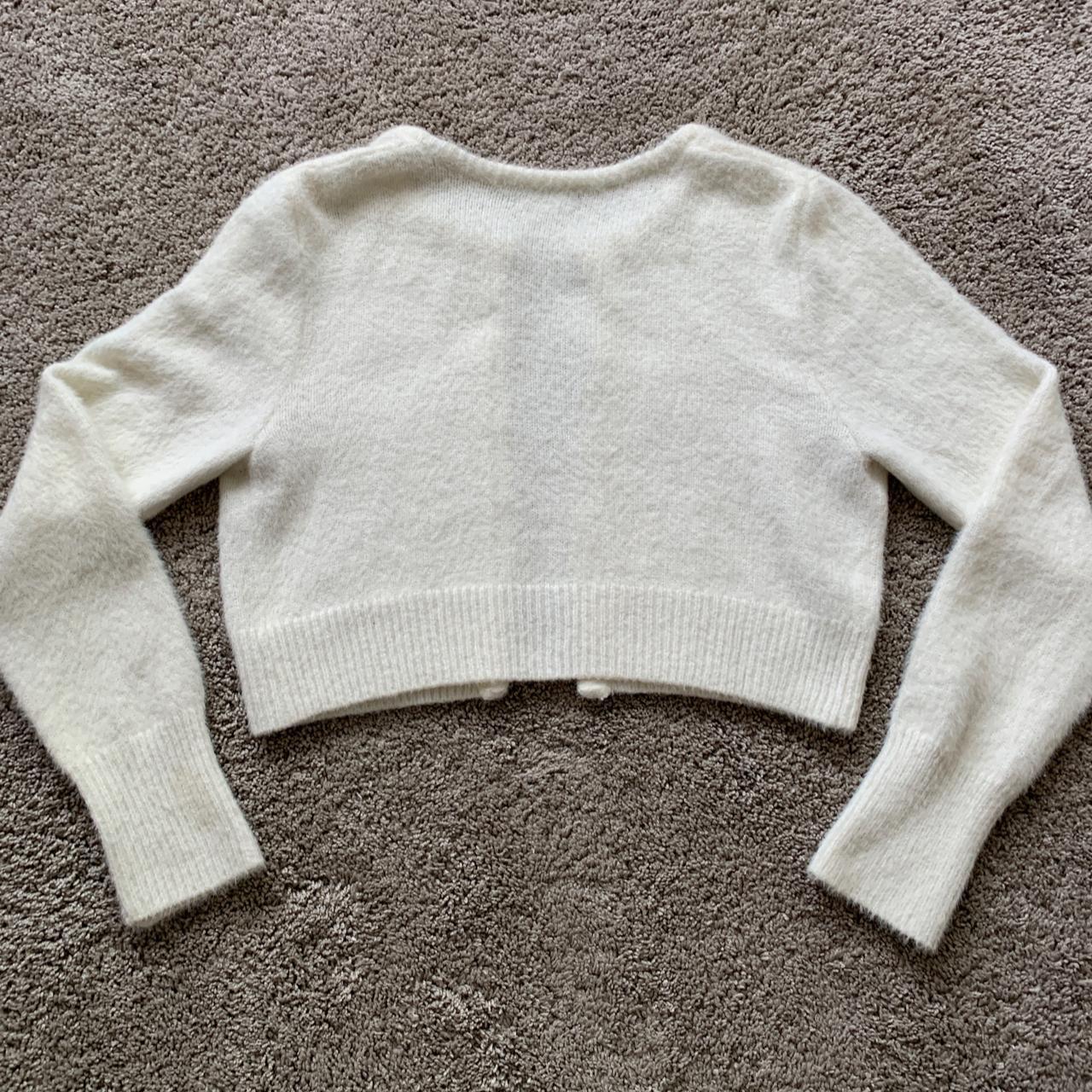 White cropped fluffy cardigan sweater - Depop