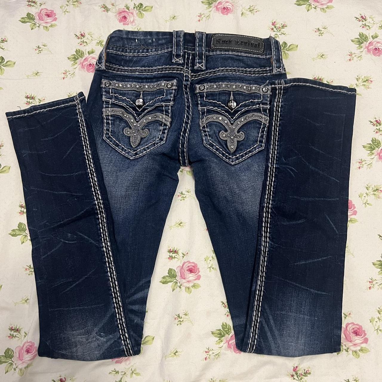 y2k ROCK REVIVAL jeans straight leg rhinestones on... - Depop