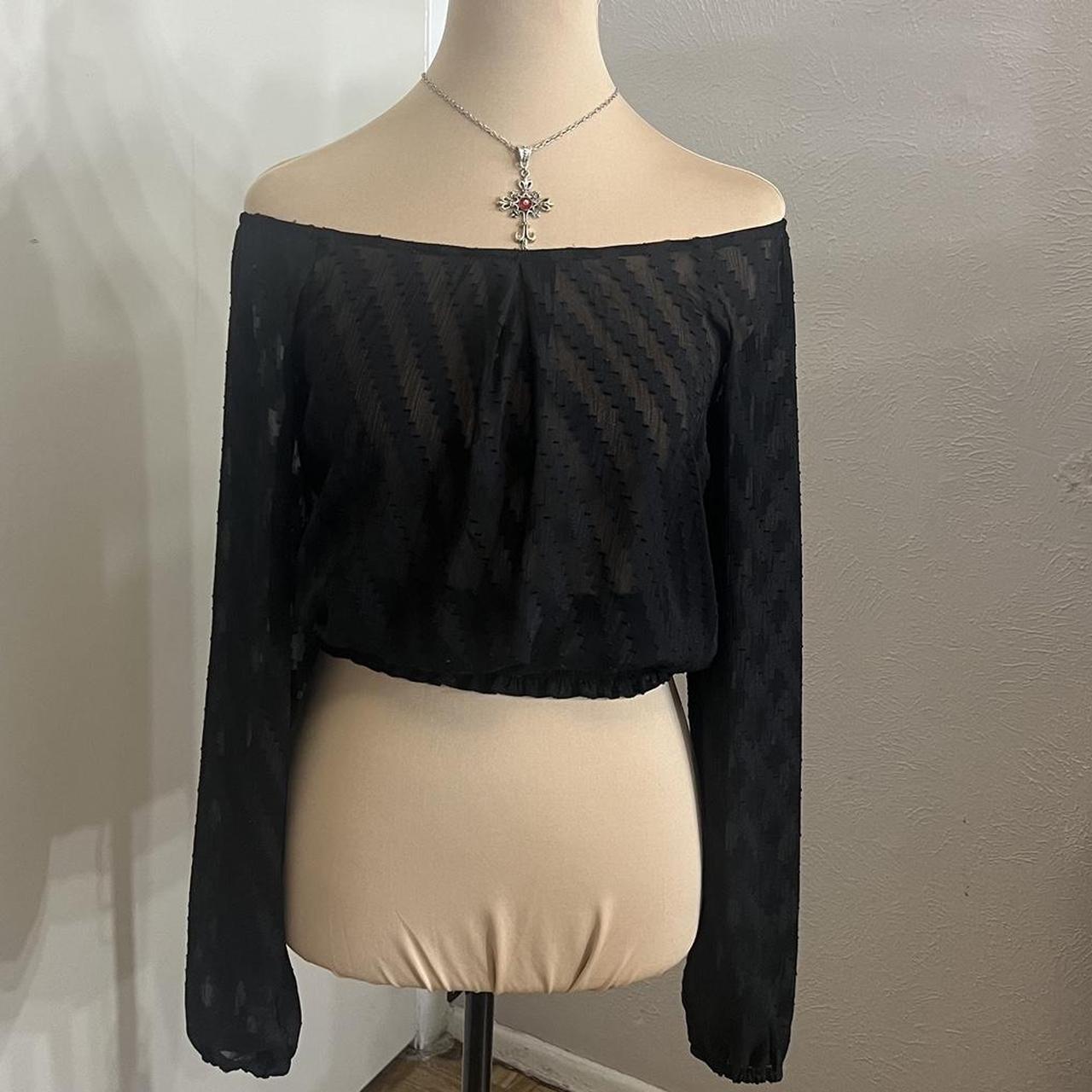 black shoulder less top size: xs measurements on... - Depop