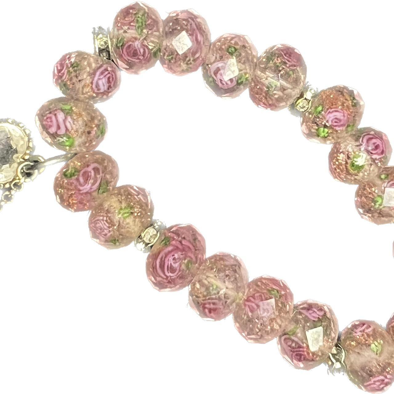 Betsey Johnson pink rose beaded bracelet | Depop