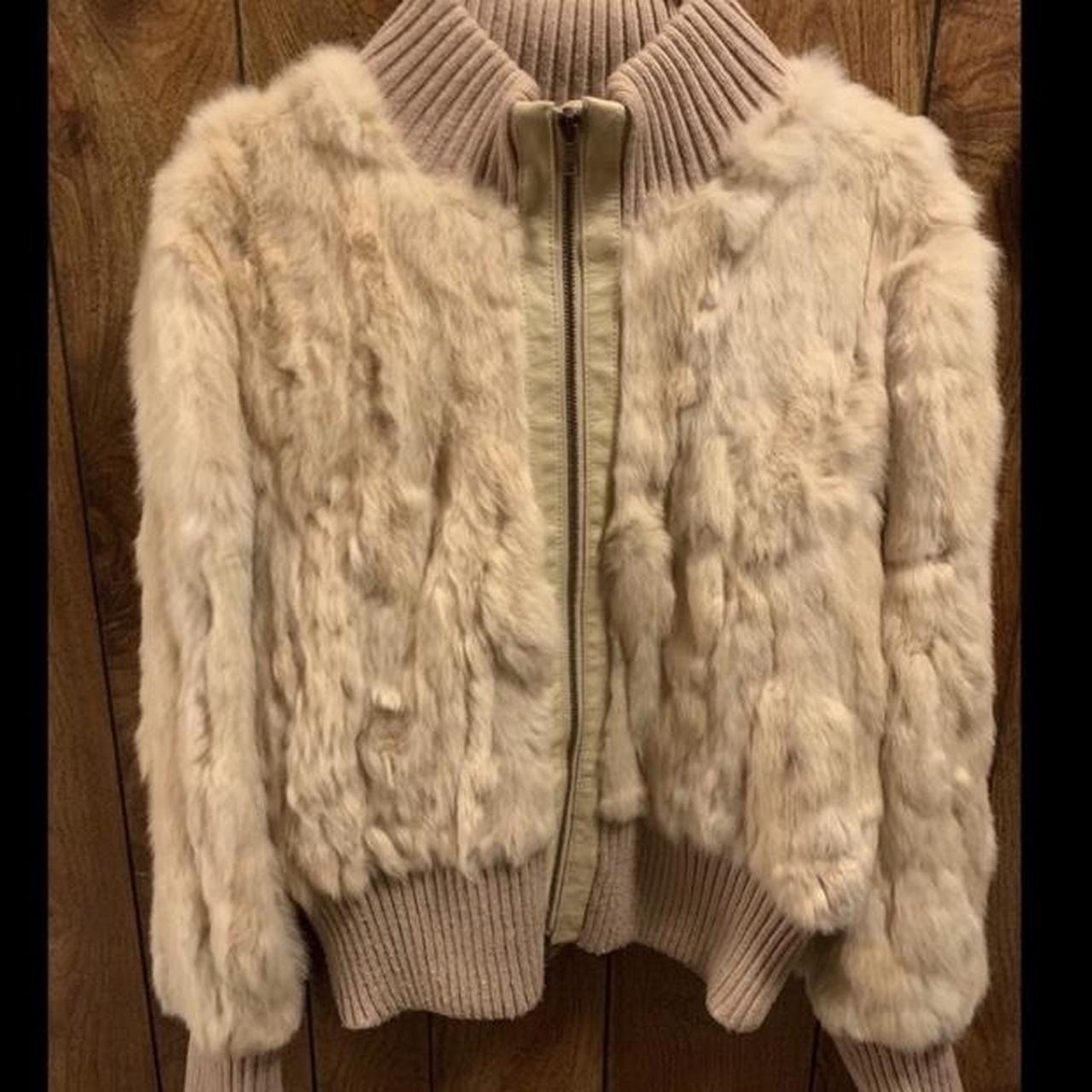 Authentic vintage rabbit fur bomber jacket with... - Depop