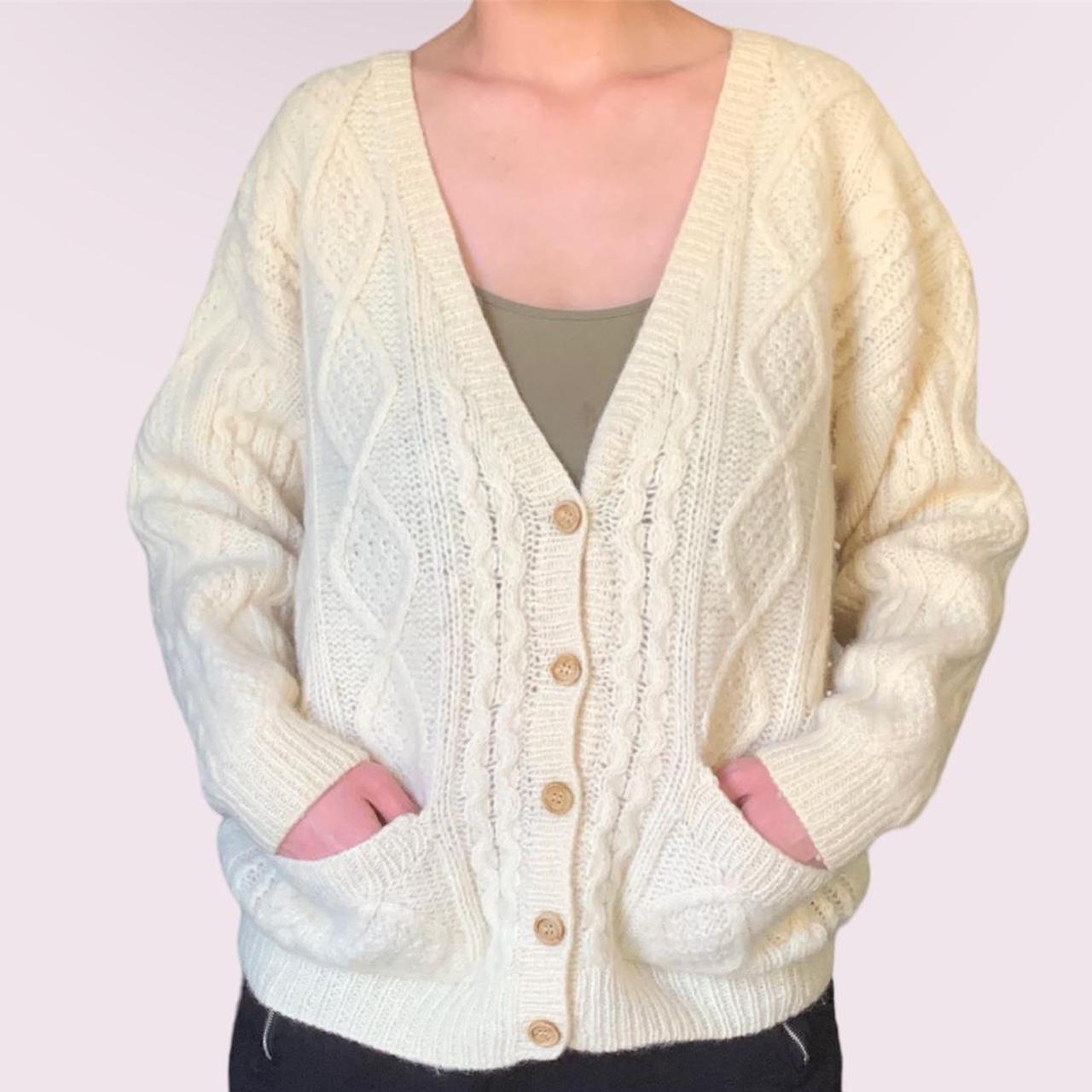 Women's Cream and Brown Cardigan | Depop