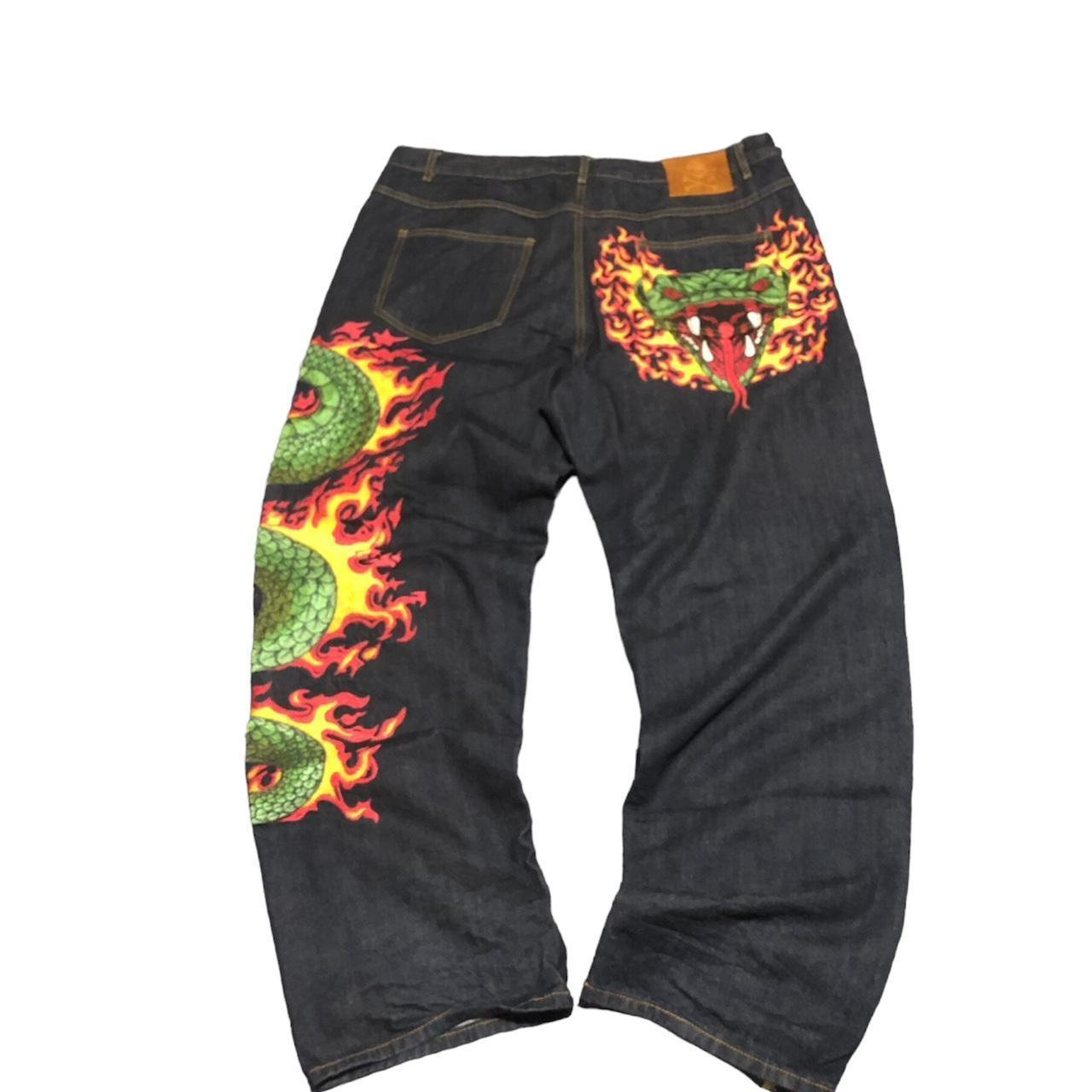 Bounty Bodega Dragon Embroidered Jeans Navy Size... - Depop