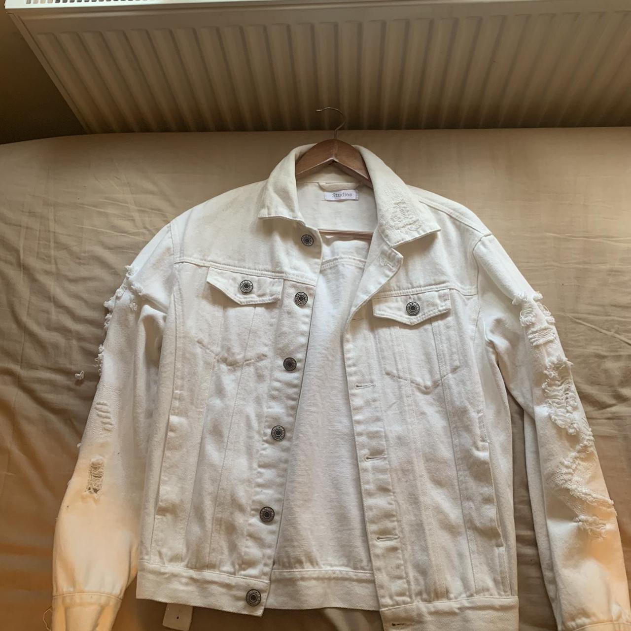 White ripped jean jacket Only worn once Fits a small - Depop