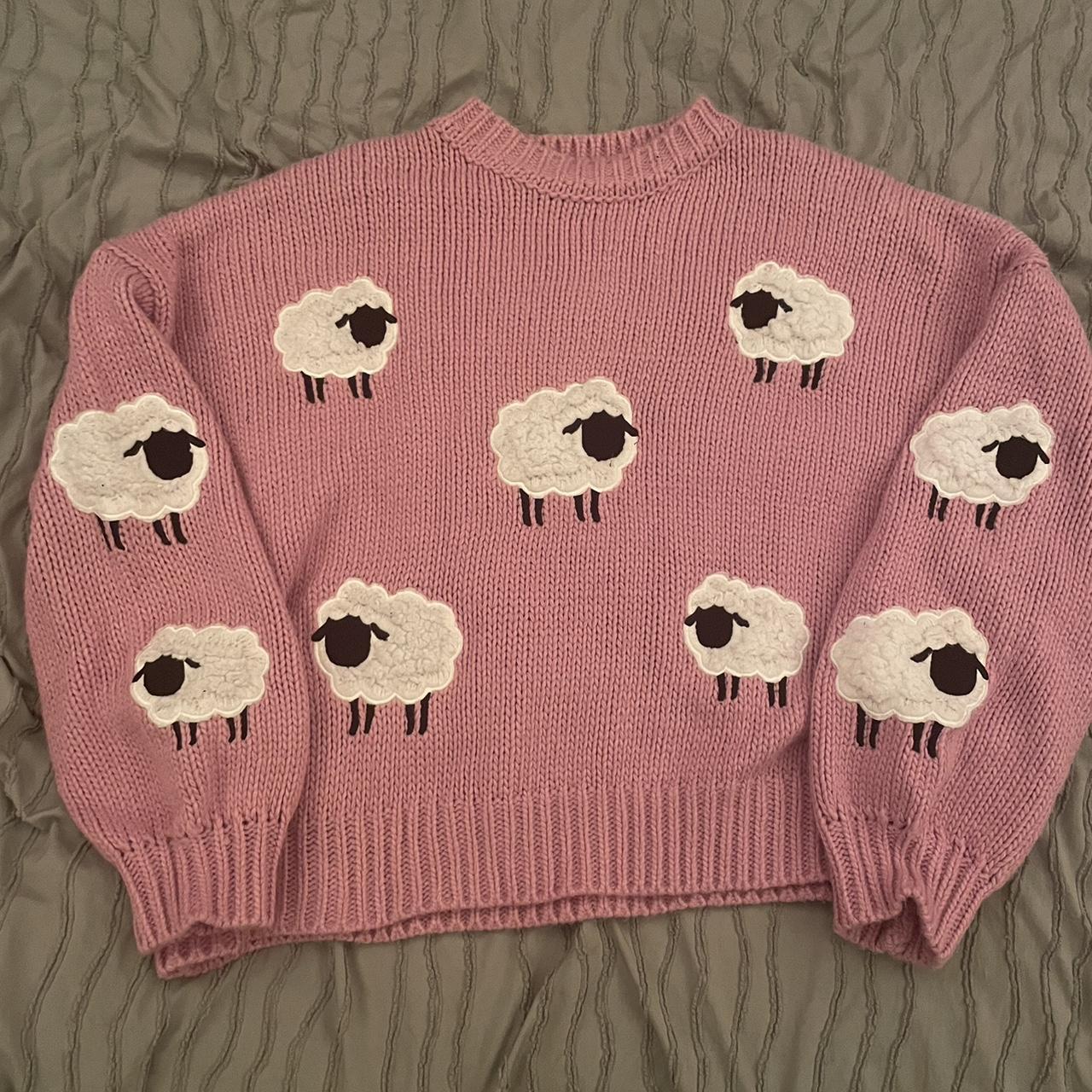 pink cropped sheep sweater! size: XL brand:... - Depop