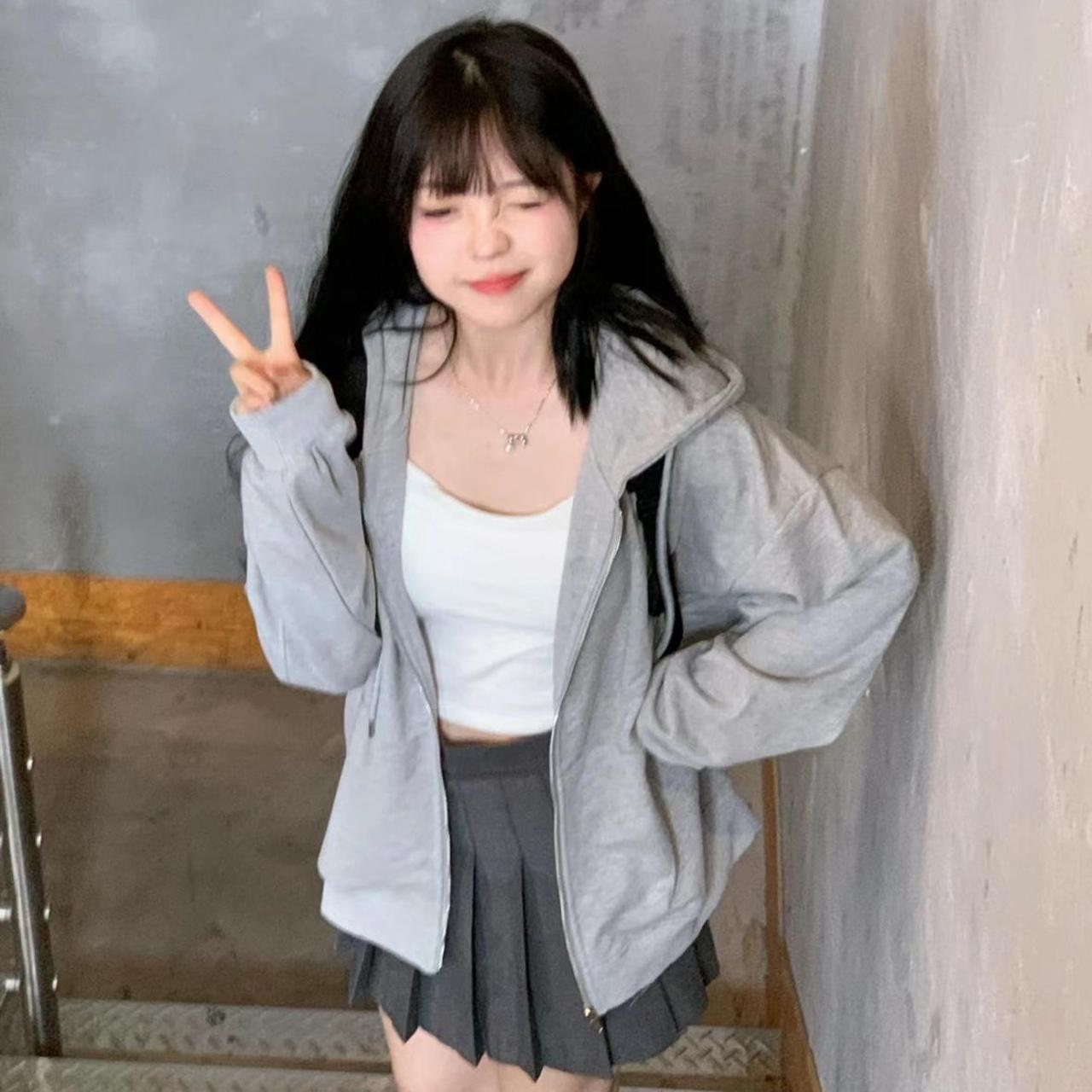 casual oversized grey jacket φ～ super cute daily... - Depop