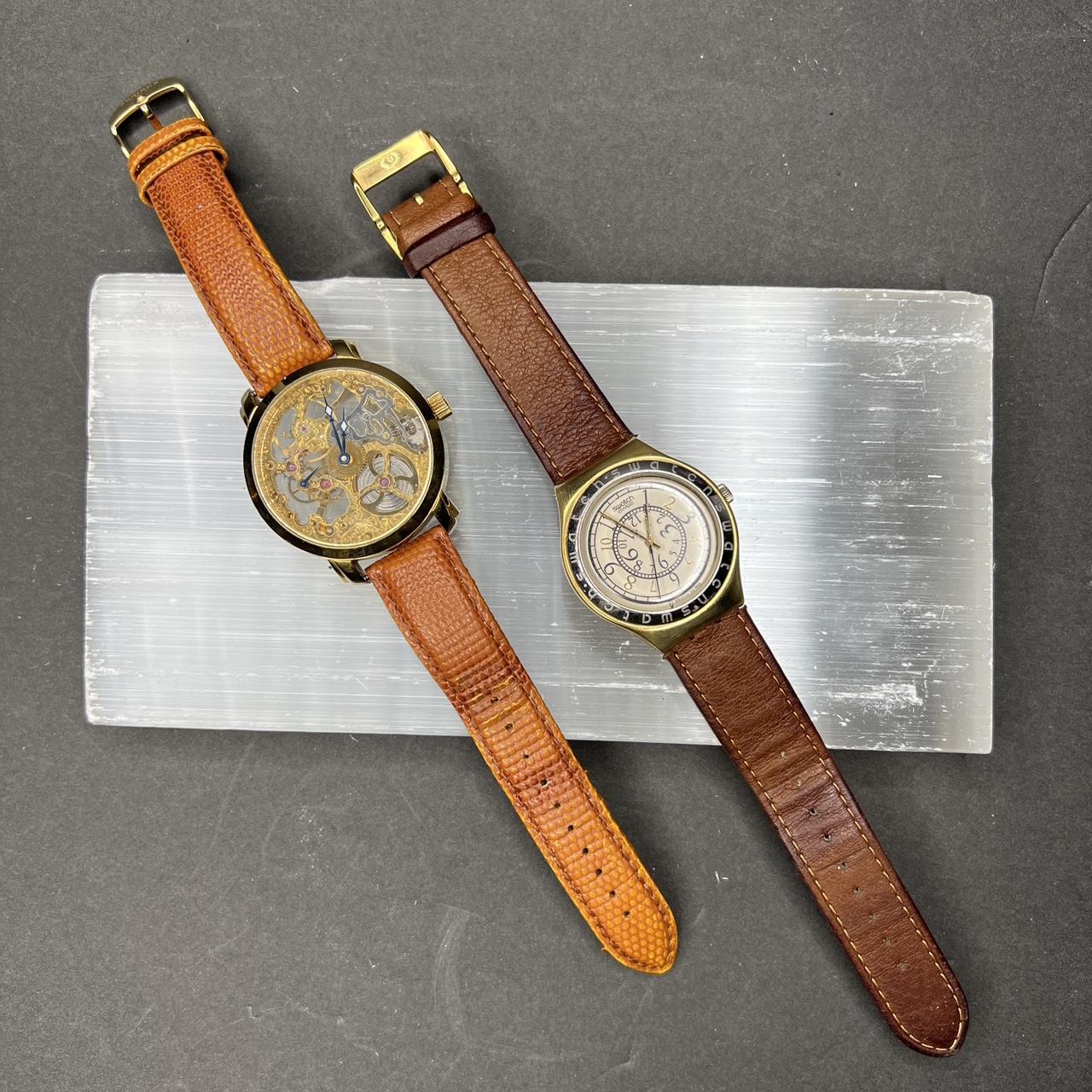 Two watches with genuine leather bands and stainless... - Depop