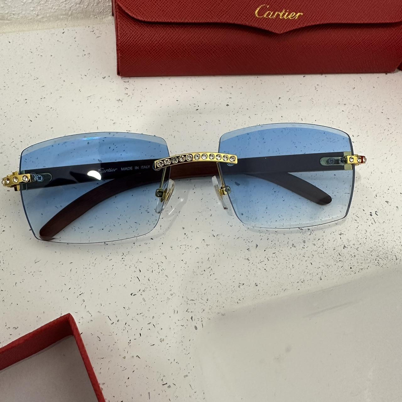 Cartier Glasses Golden Wires/ ice blue lenses Comes... - Depop