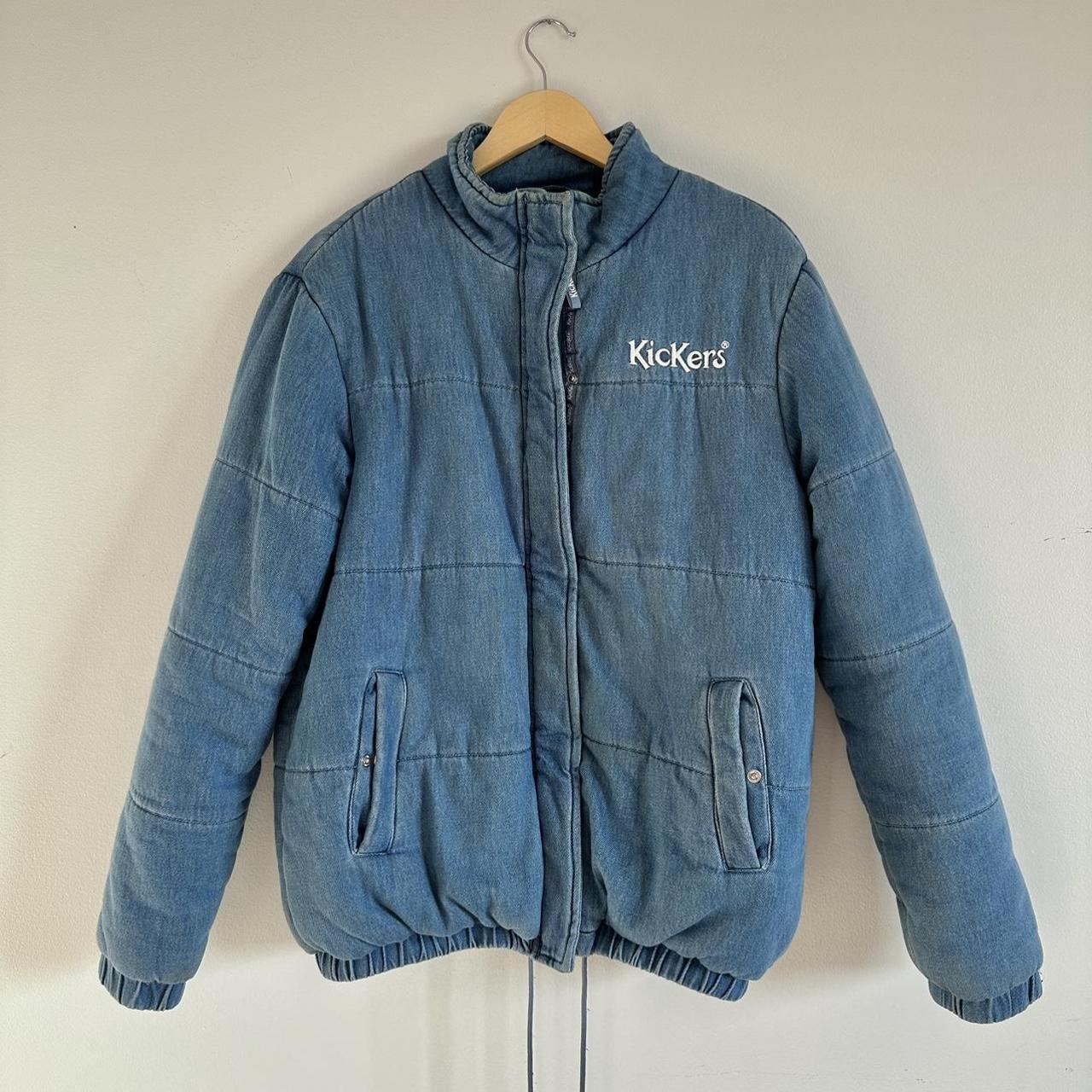 Y2k denim puffer jacket two front pockets & one... - Depop