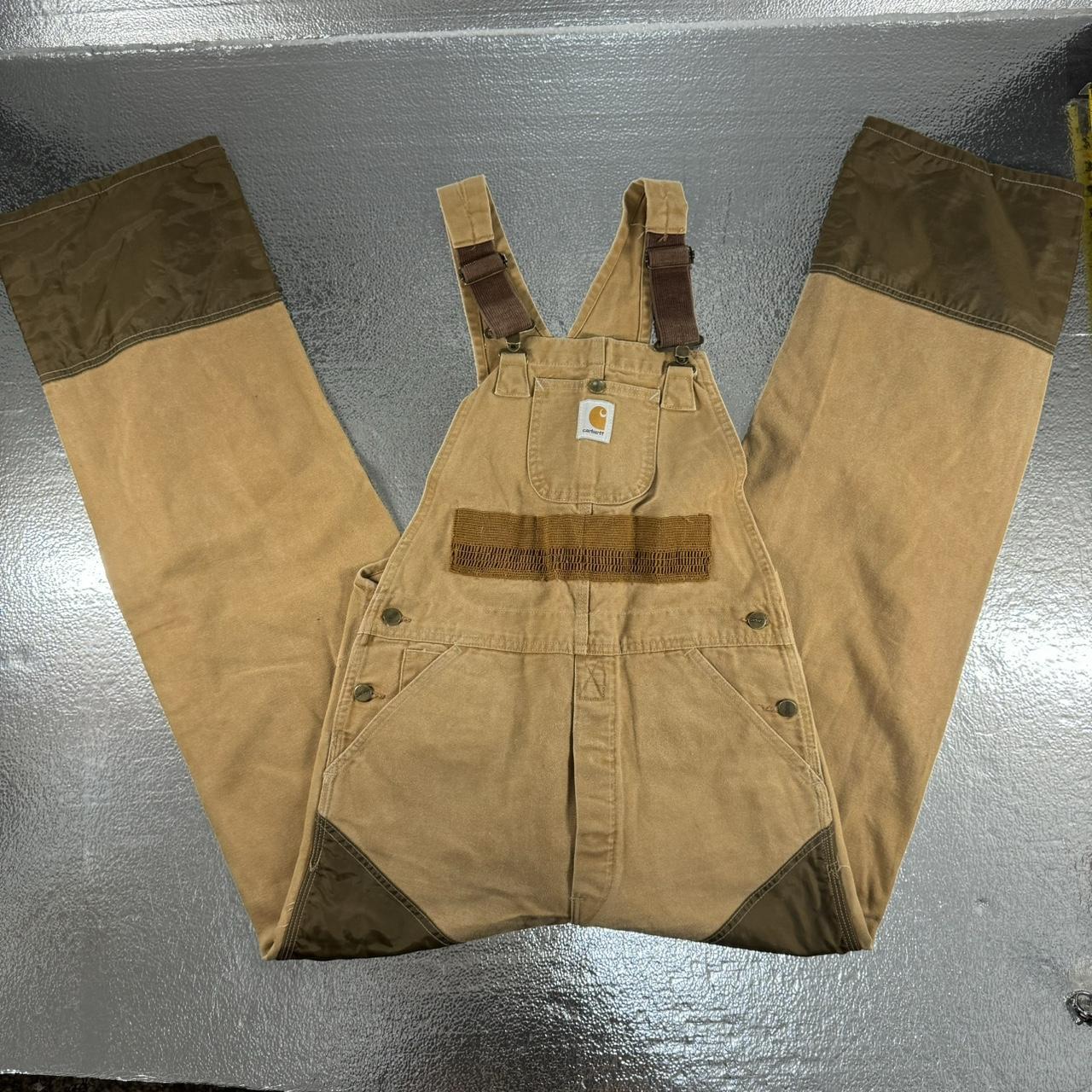 Vintage Carhartt Brown Duck Nylon Front Hunting Bib... - Depop