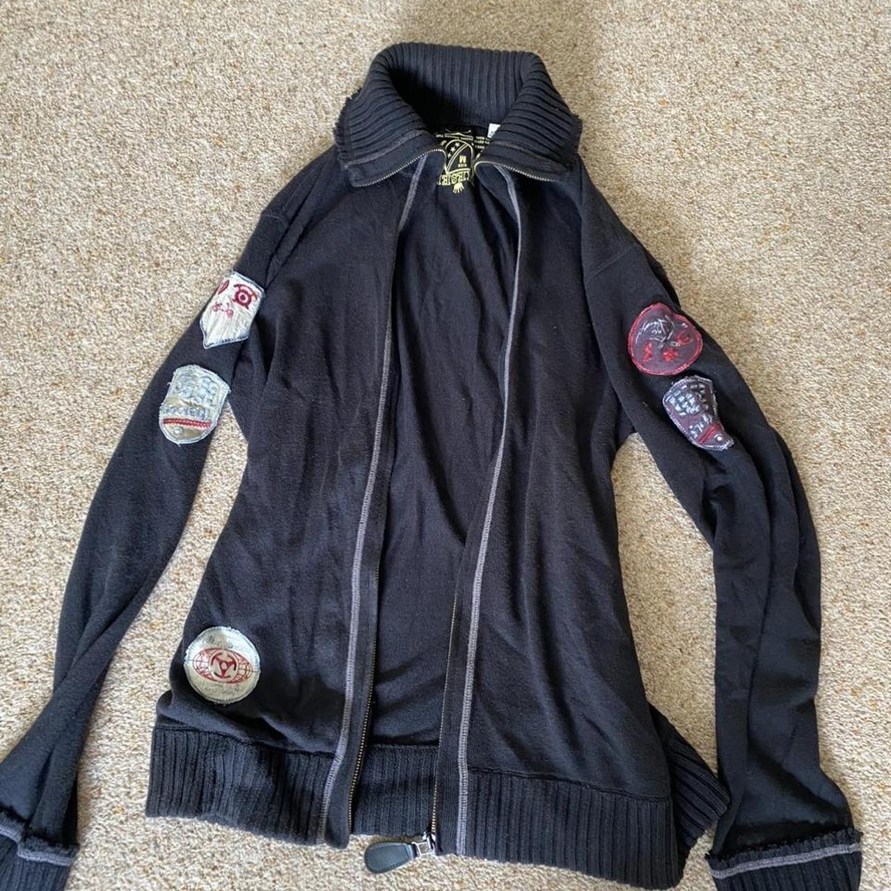 Diesel men’s wool zip up with patches on the sleeves... - Depop