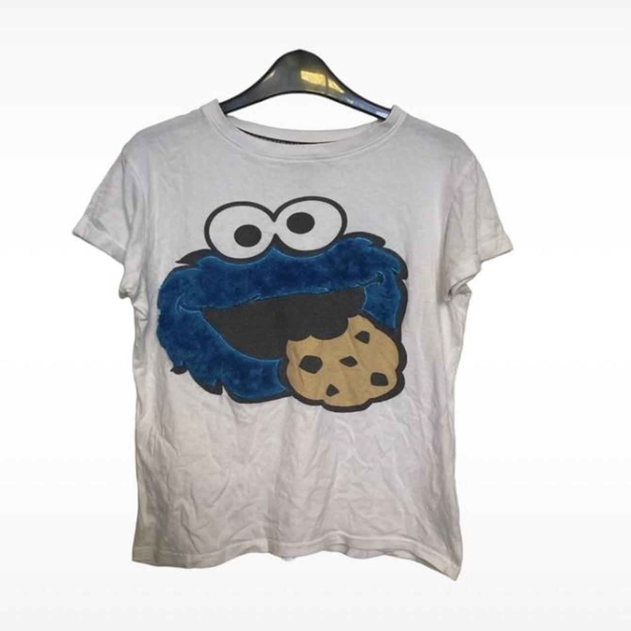 Fluffy Cookie Monster White T-shirt - Sesame... - Depop