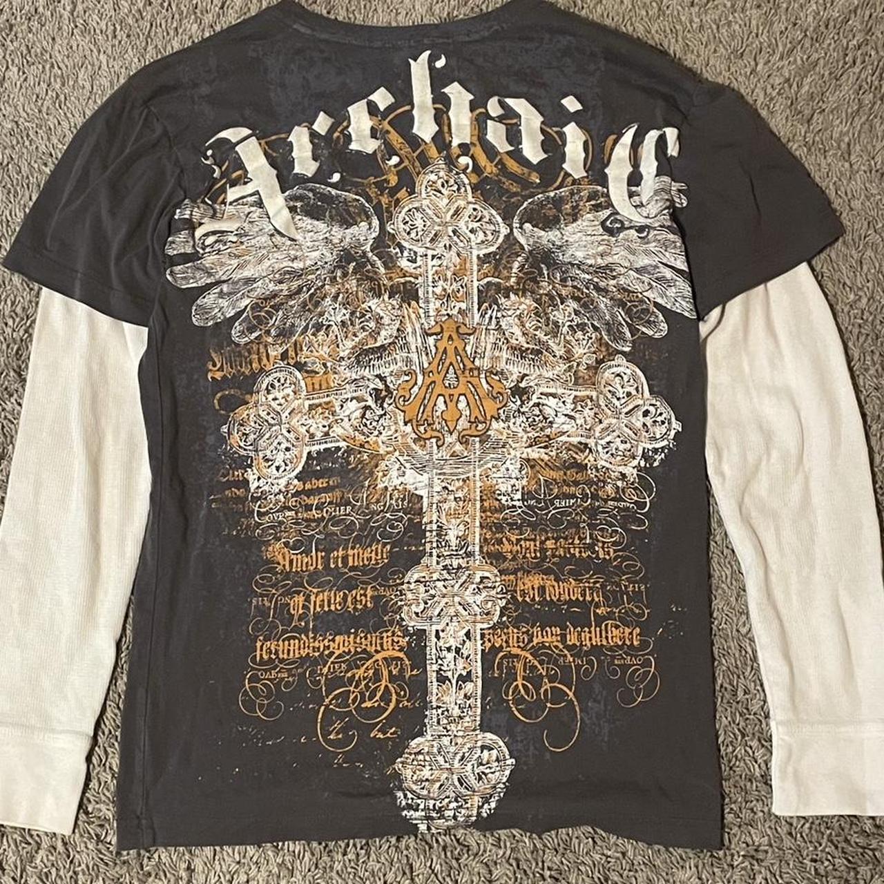 Archaic affliction style layered t shirt Size... - Depop