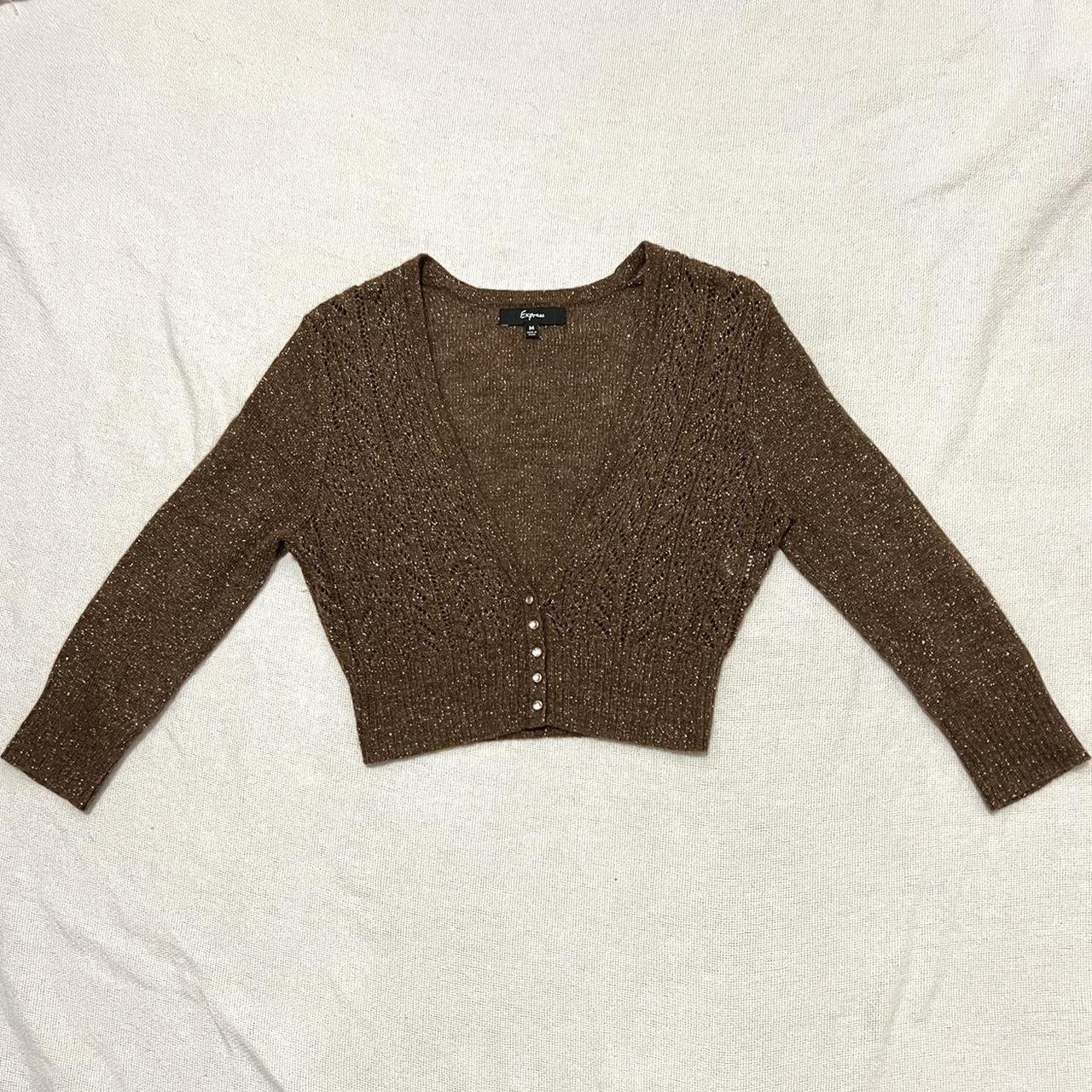 Express Women's Brown and Gold Cardigan | Depop
