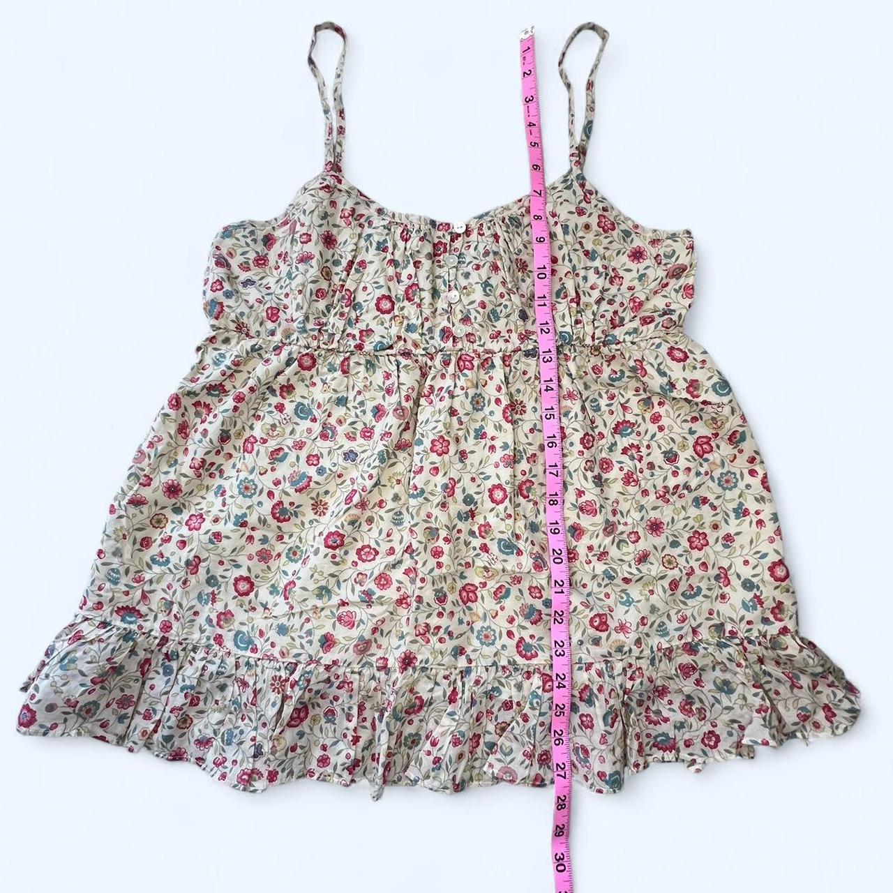 Cream floral print baby doll top with ruffle hem and... | Depop
