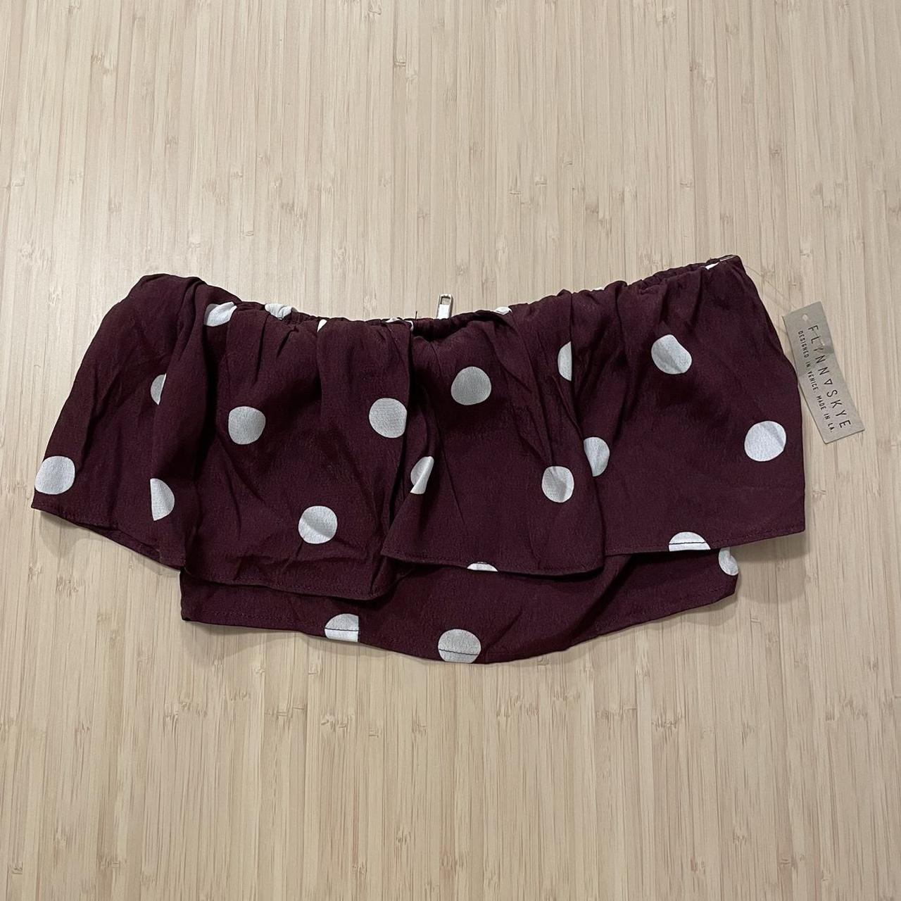 Flynn skye burgundy with white polka dots crop top... - Depop