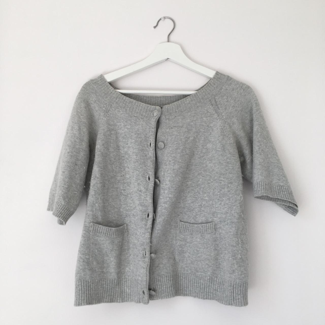 GREY WOOL CARDIGAN WITH CROPPED SLEEVES Size... - Depop