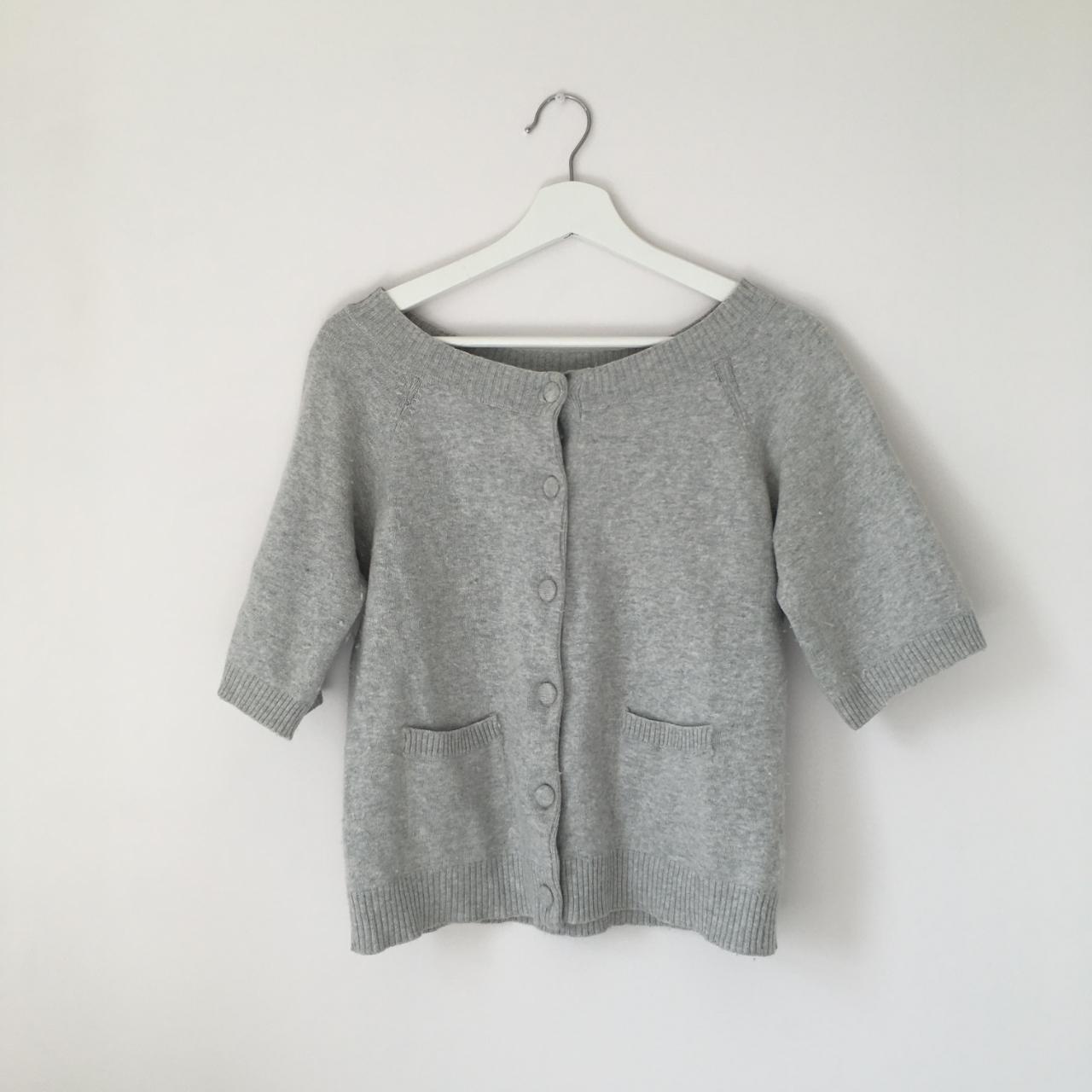 GREY WOOL CARDIGAN WITH CROPPED SLEEVES Size... - Depop