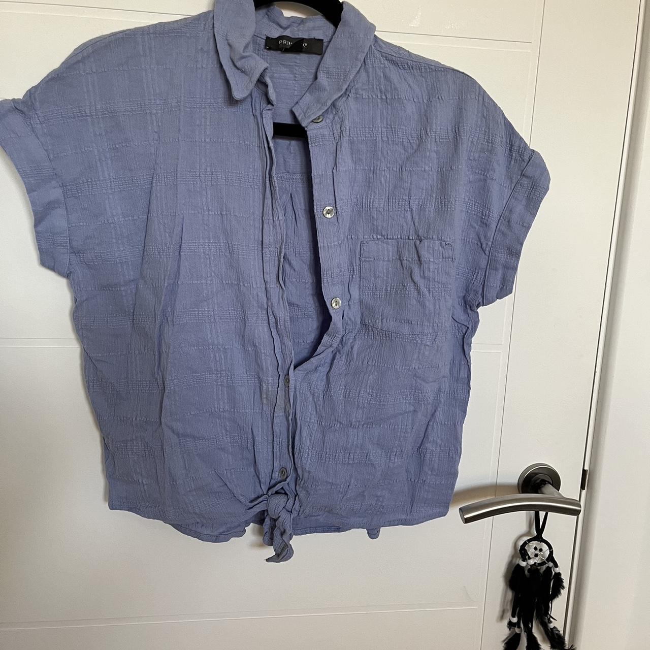 Primark blue tie top Size 8 #primark #top #blue... - Depop