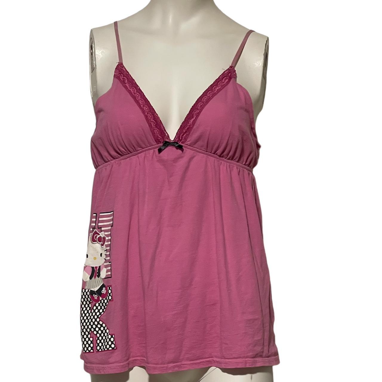 Pink hello kitty lace babydoll cami + black... - Depop