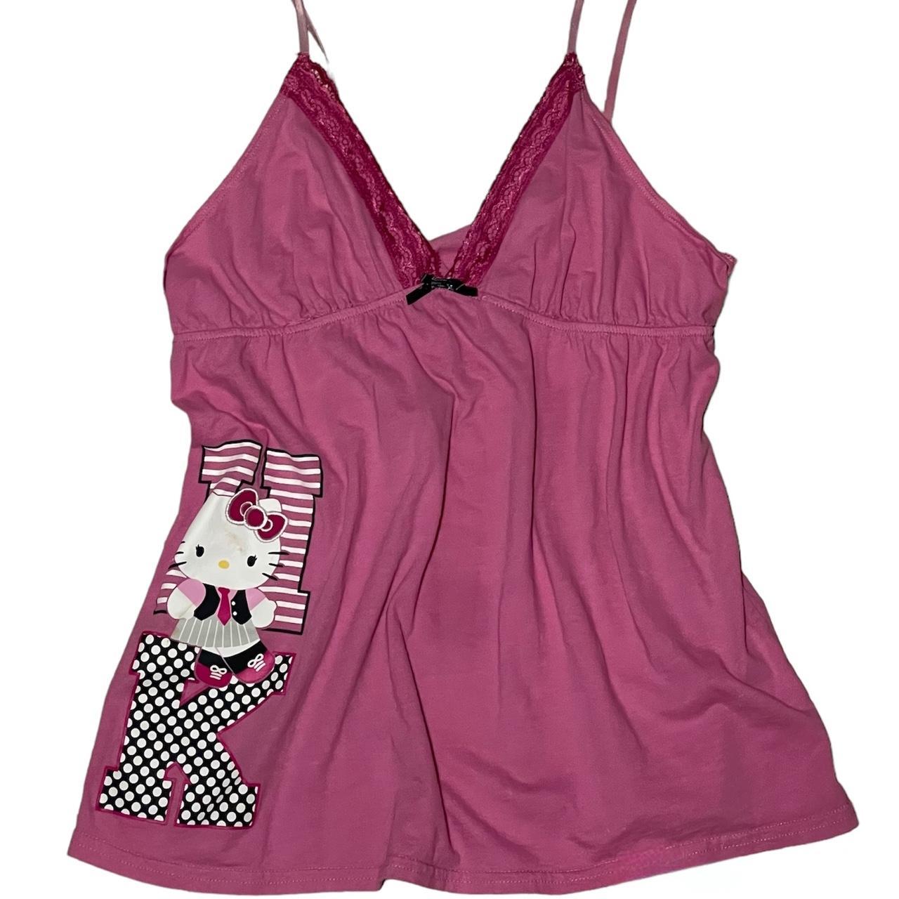 Pink hello kitty lace babydoll cami + black... - Depop