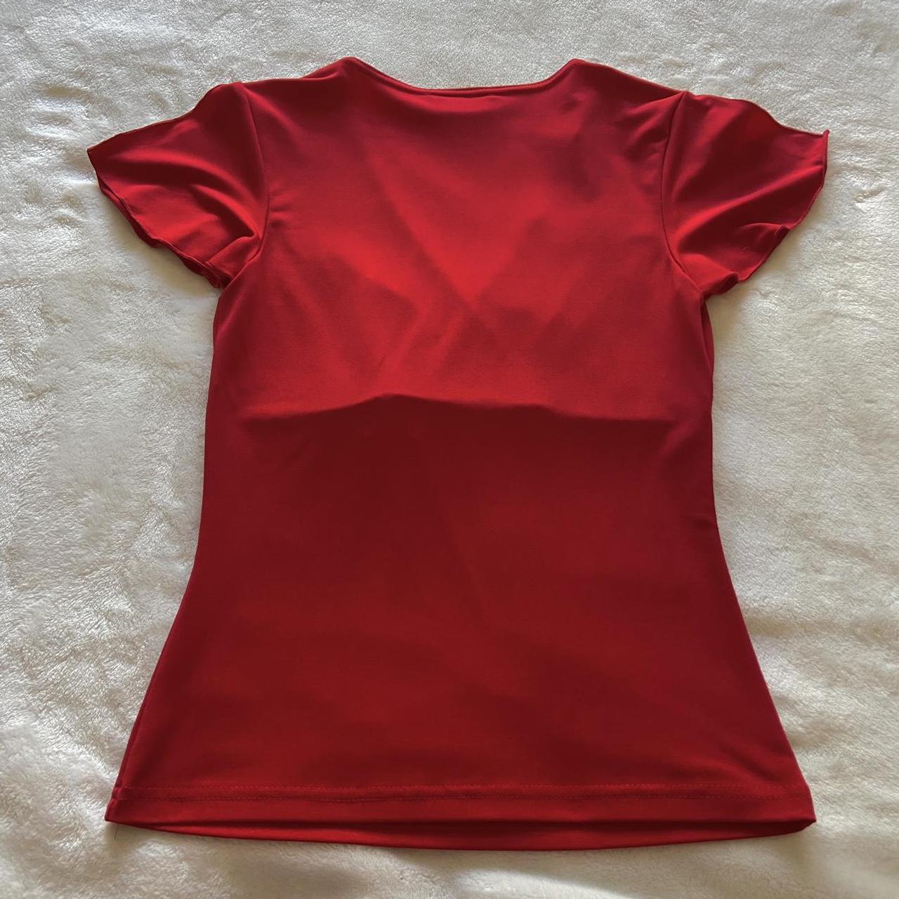 red fitted blouse with bow size M excellent... - Depop