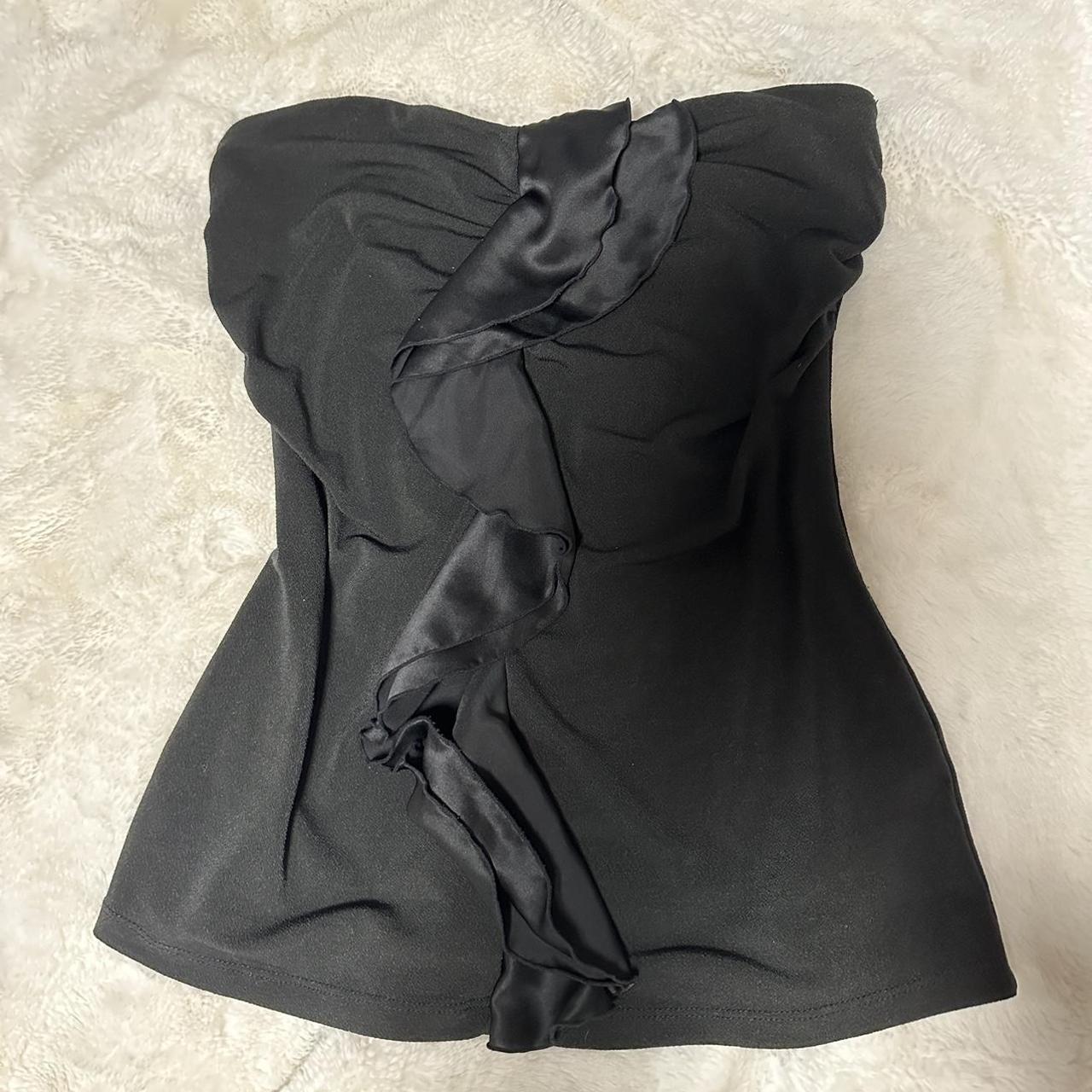 vintage black ruffle front tube top ruffles have... - Depop