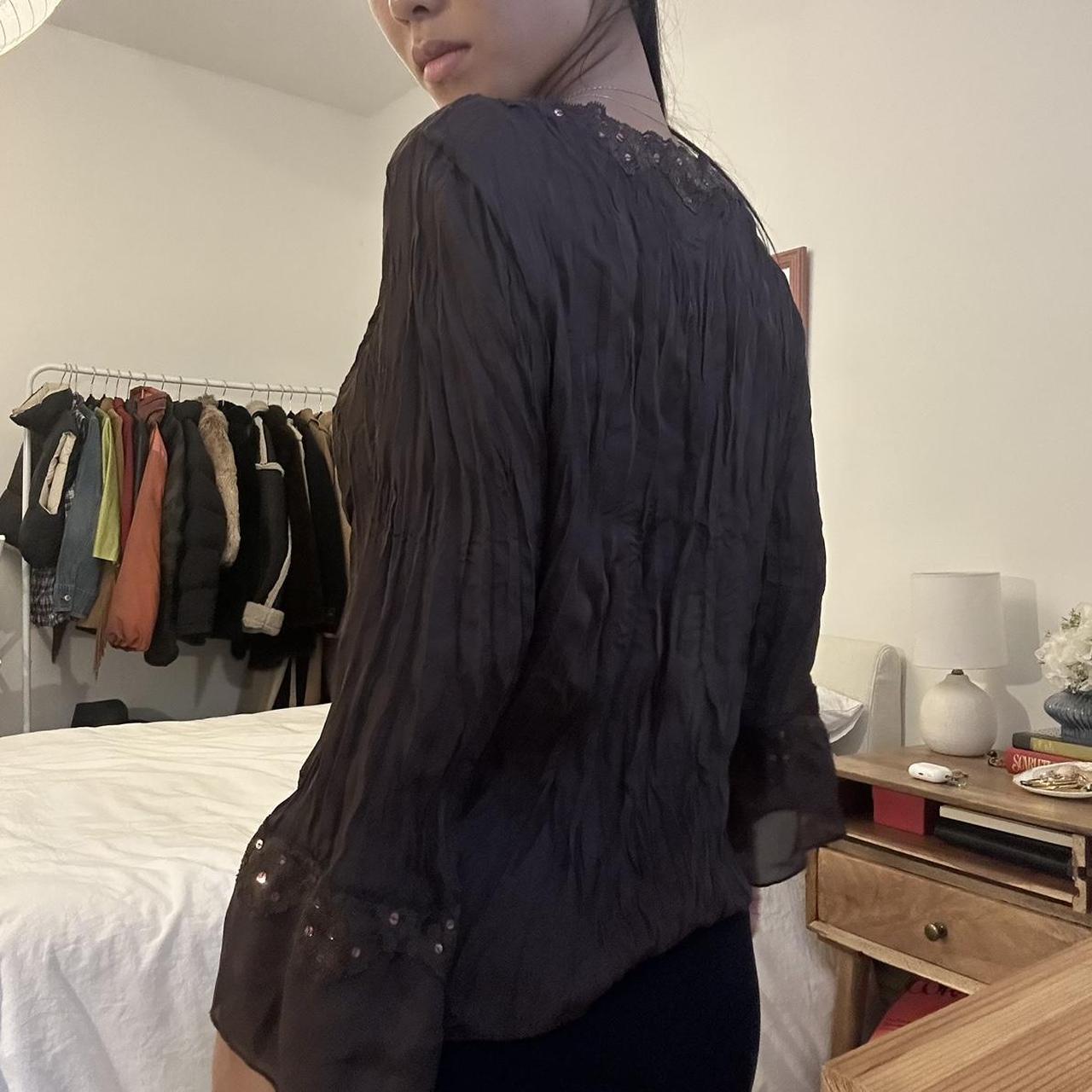 Vintage Sheer Top with Lace and Embellishment The... - Depop