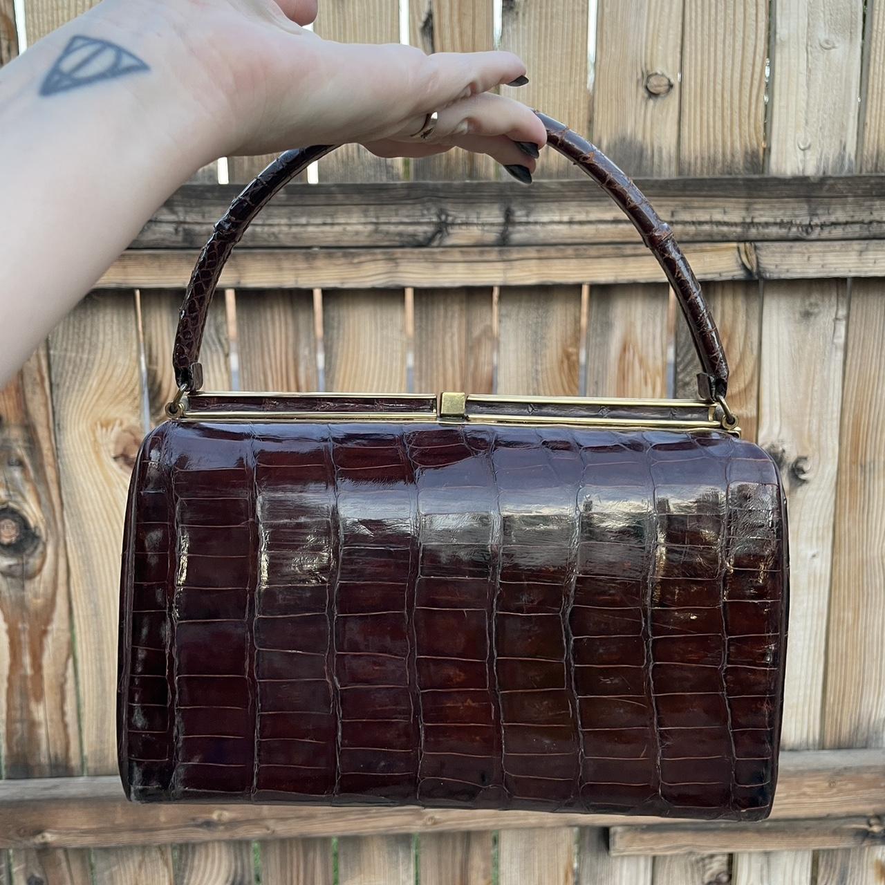 Vintage Bellestone Box Purse in Alligator with tan... | Depop