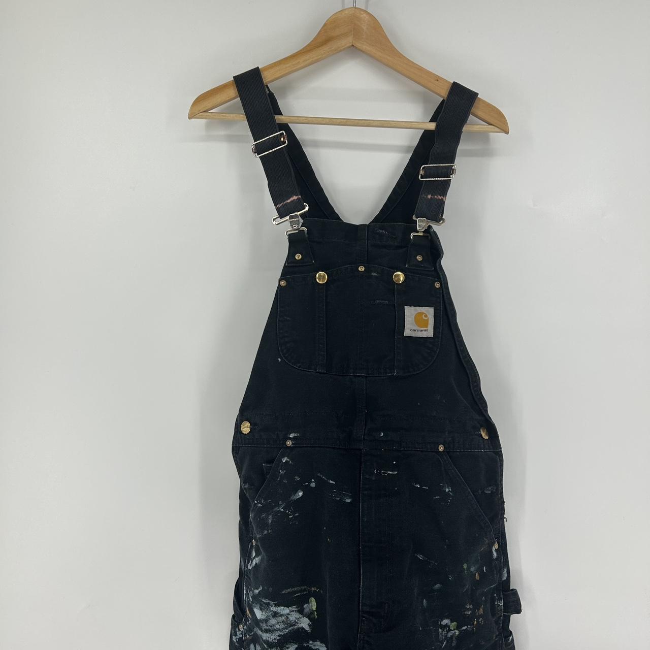 Black painted Carhartt carpenter overalls size... - Depop