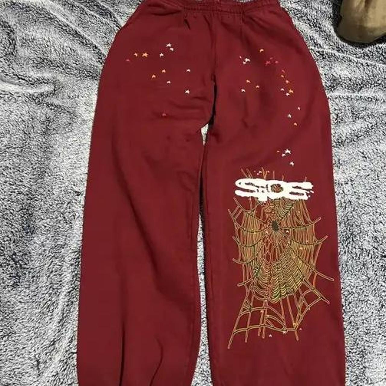 Sp5der maroon sweatpants new with tags - Depop