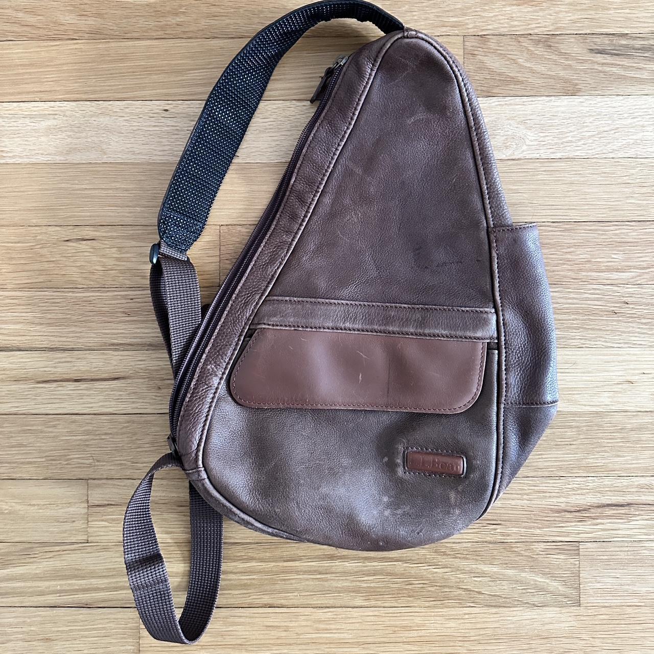 LL BEAN Brown Leather Bag Cross Body / sling... - Depop
