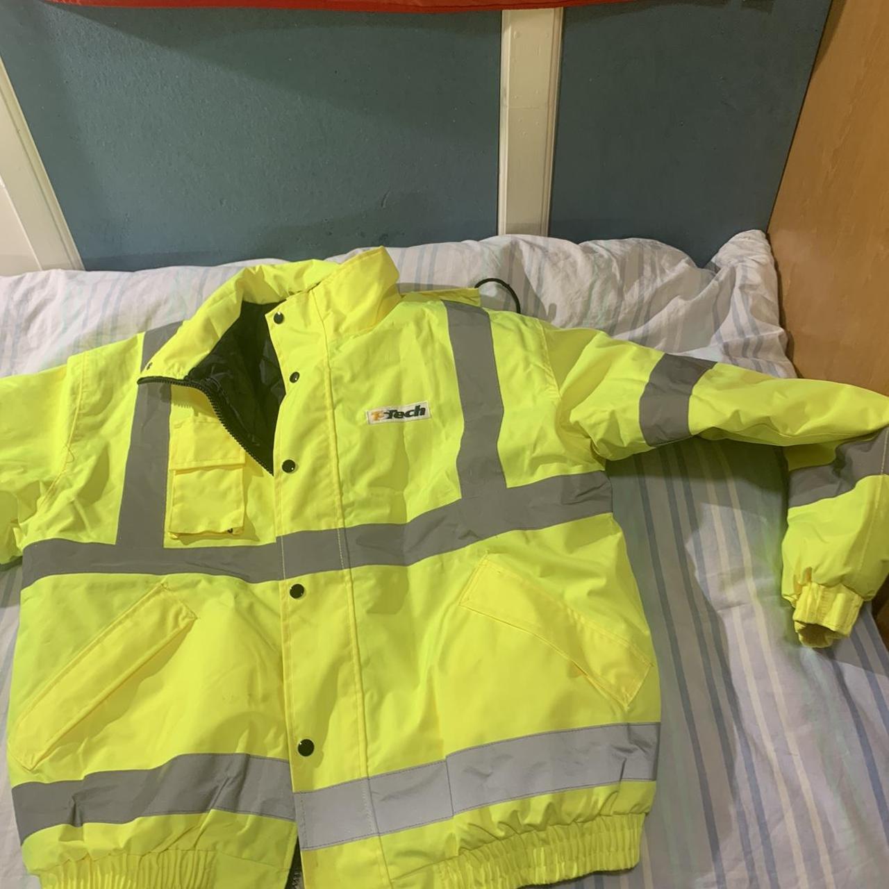 High visibility neon jacket with hood Super cool... - Depop