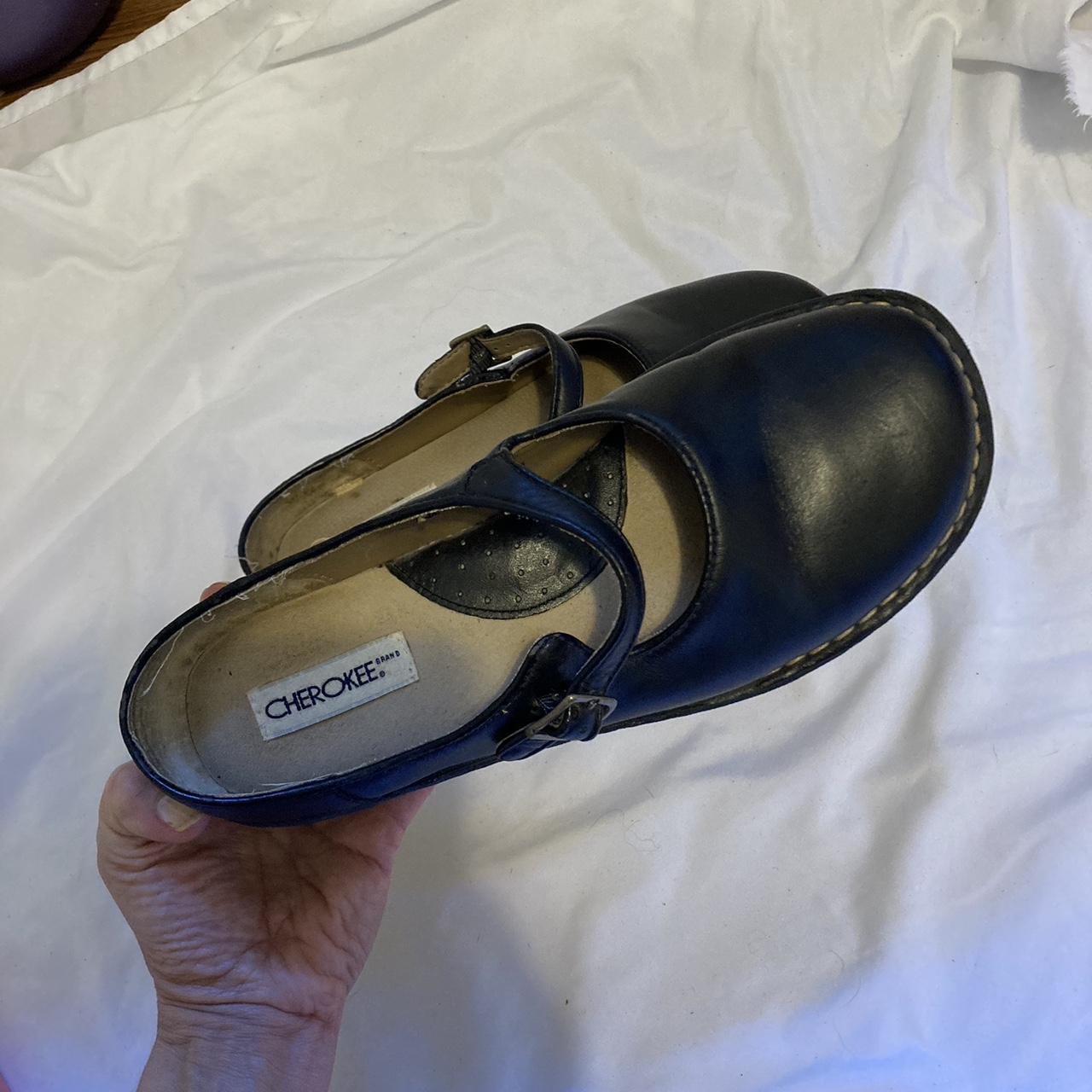 Vintage black leather Mary Jane slip on mules clogs... - Depop