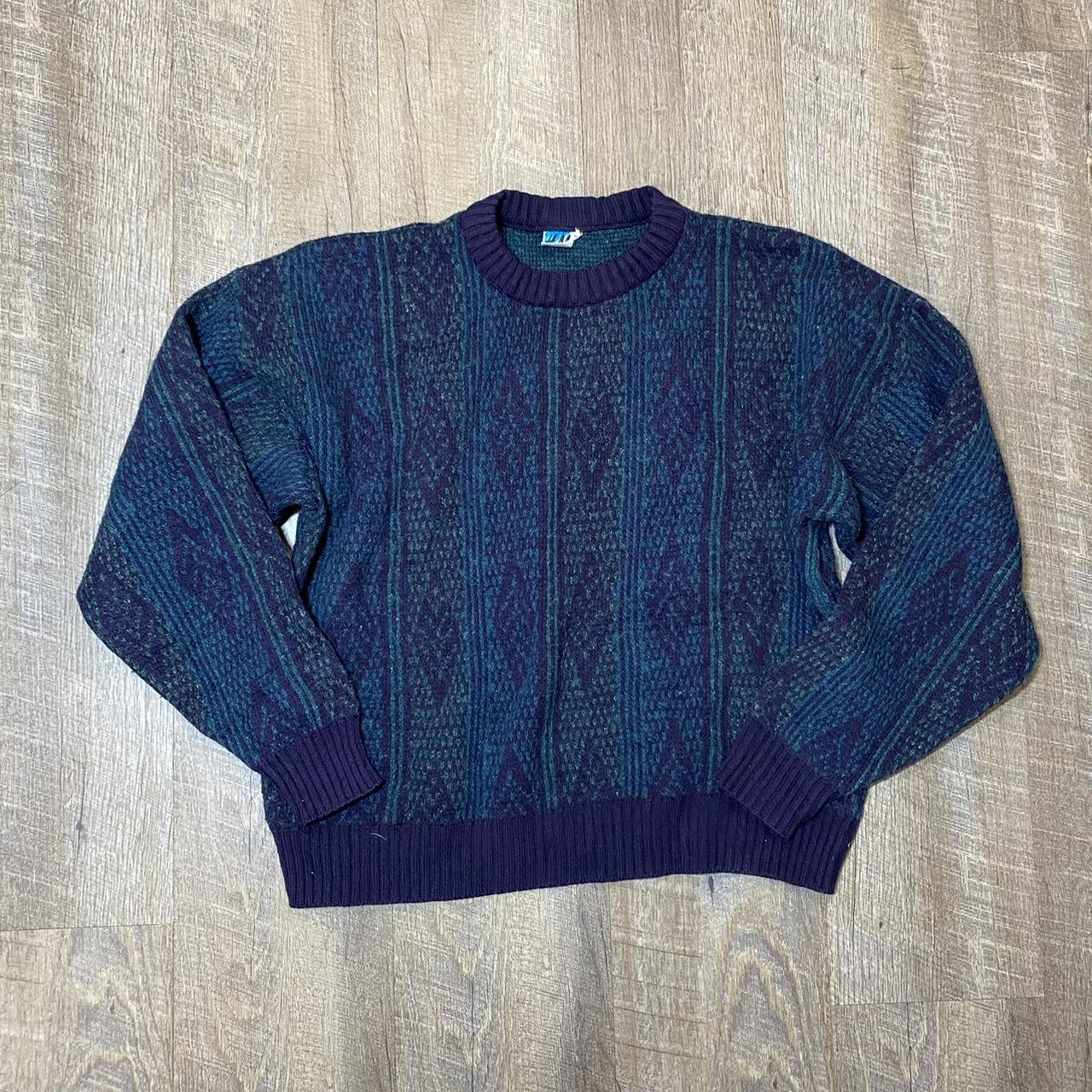 Vintage 90s Abstract Knit Sweater -mens abstract... - Depop