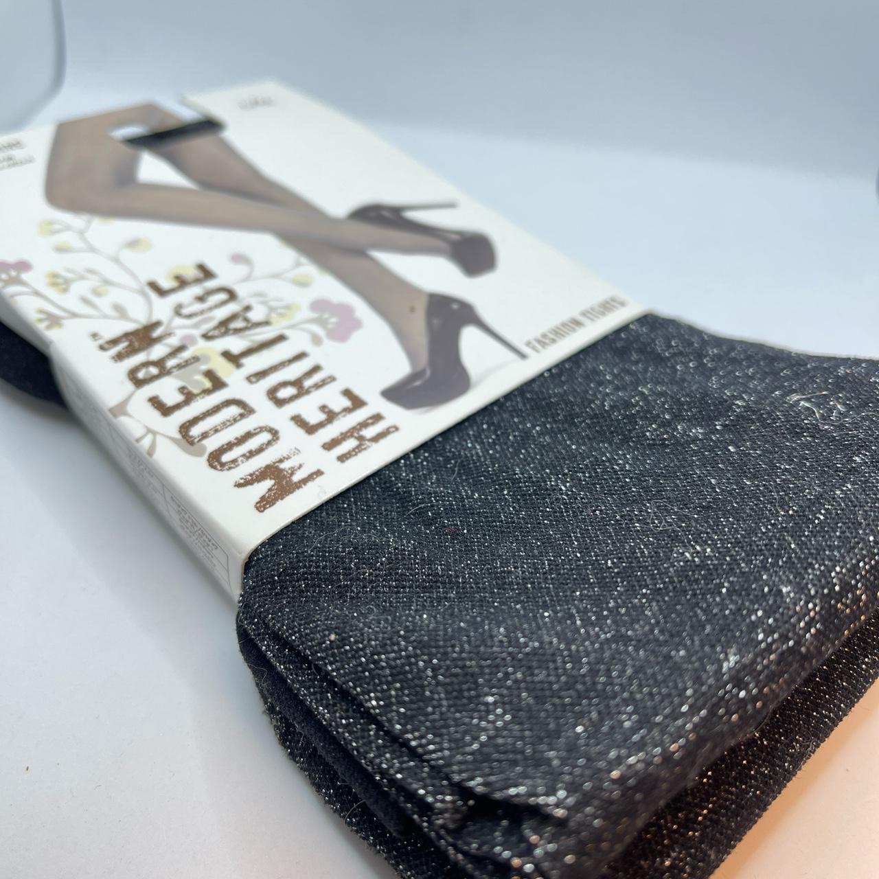 Fashion black tights with silver tone glitter thread... - Depop