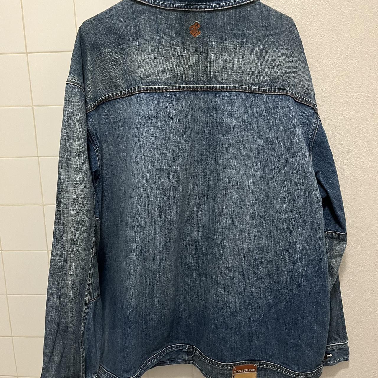 rockawear blue vintage y2k denim jean jacket size... - Depop