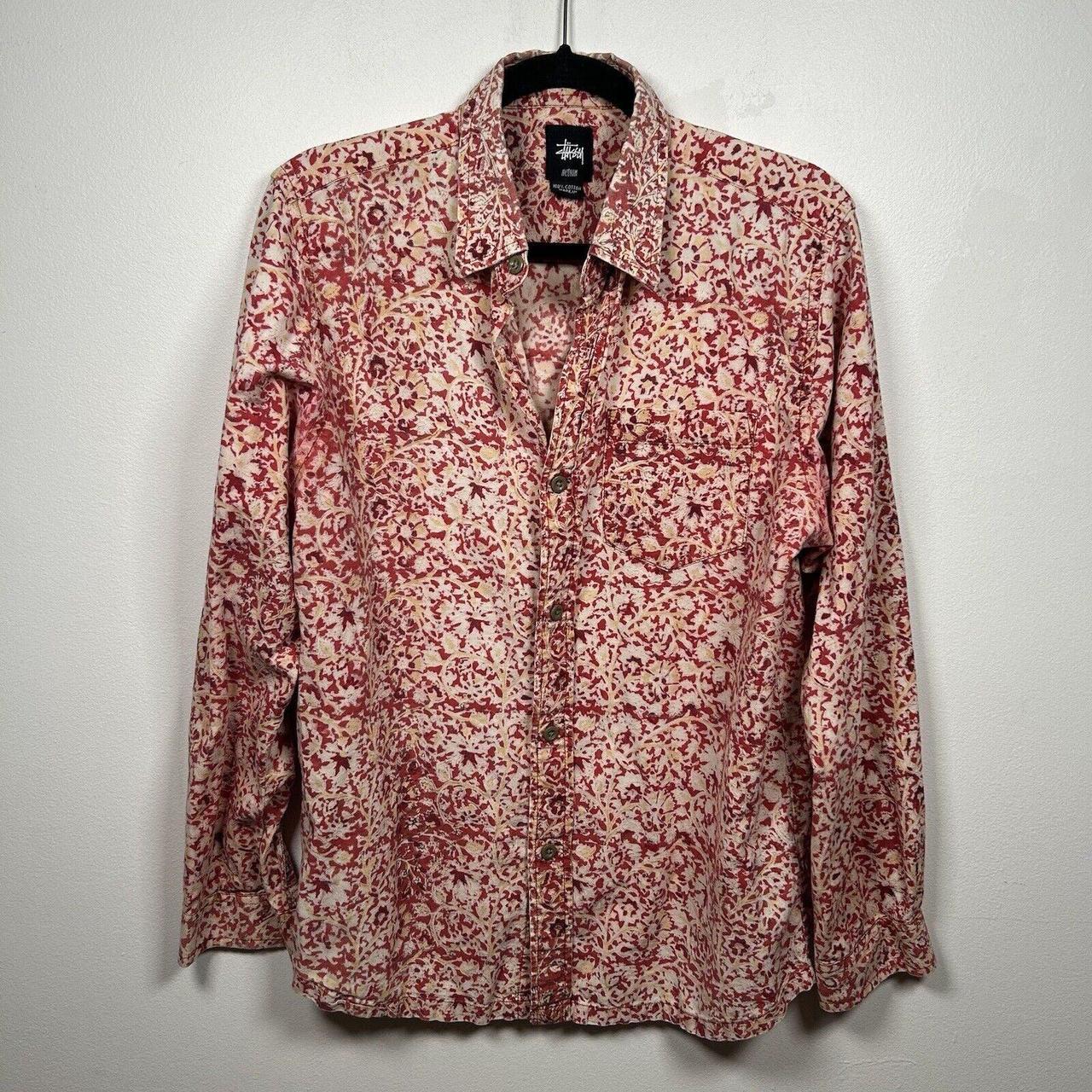 Stussy Paisley Floral Shirt Mens Medium Red Cream... - Depop