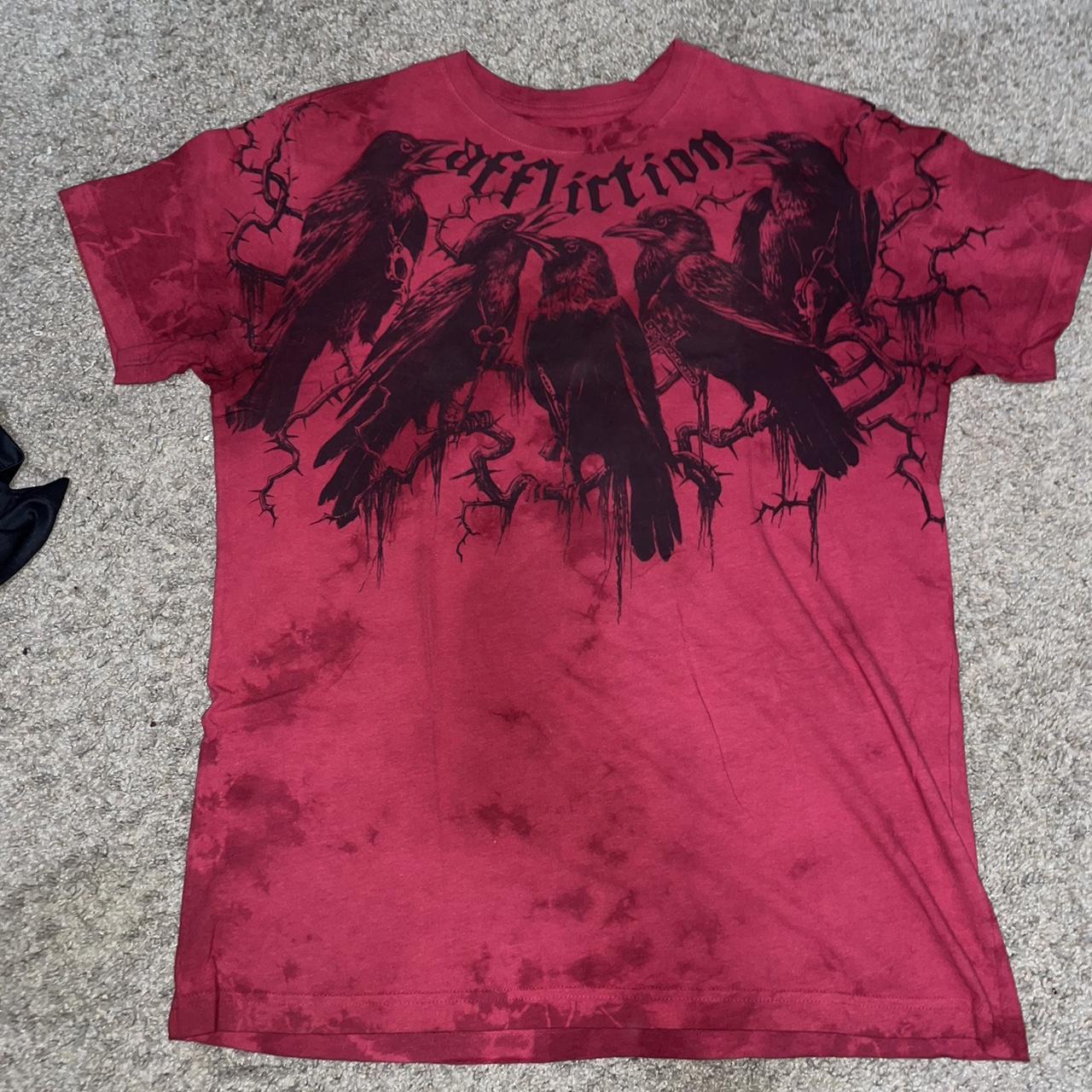 Red and black affliction crows shirt large fits true... - Depop